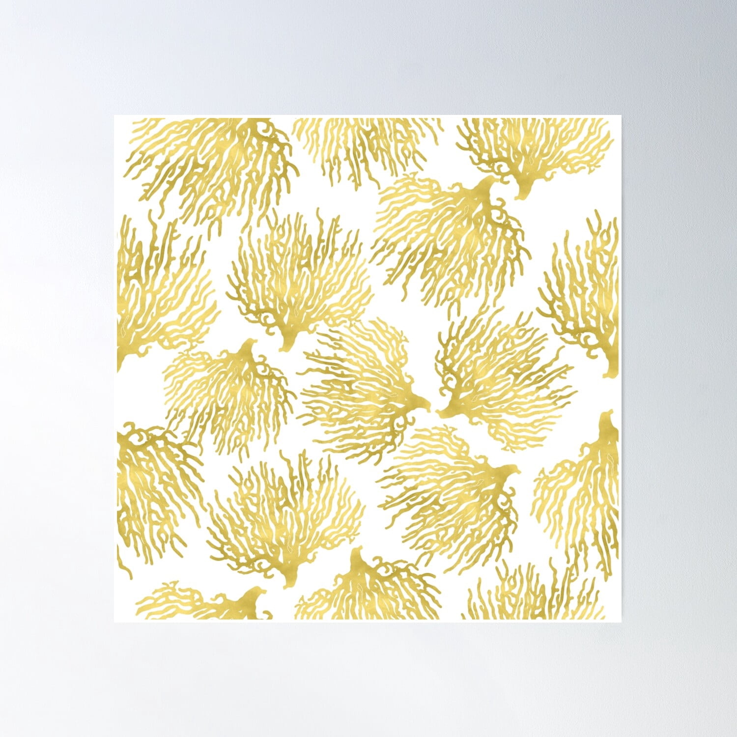 Yellow Watercolor Sea Coral Pattern Poster Wall Art, Modern Wall Decor ...