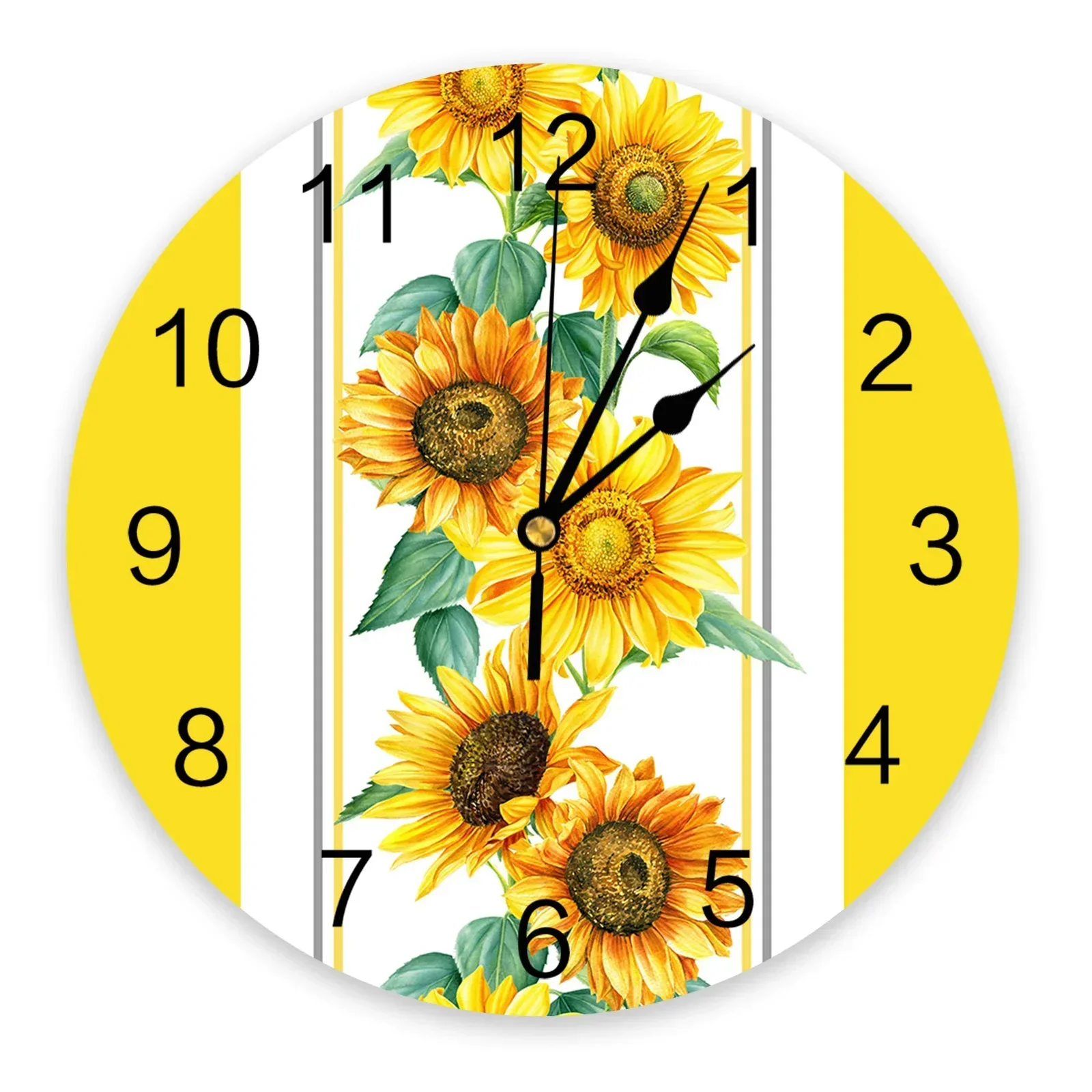 Yellow Watercolor Sunflower Wall Clock Large Modern Kitchen Dinning ...