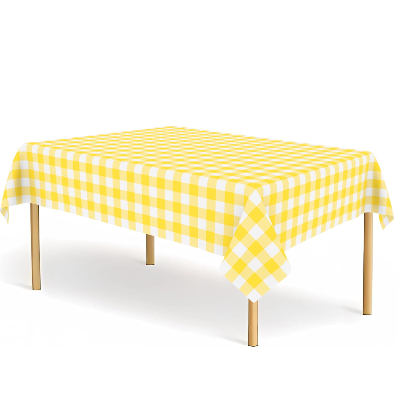 Disposable Yellow Gingham Tablecloth 2 Pack, Waterproof Plastic Table ...
