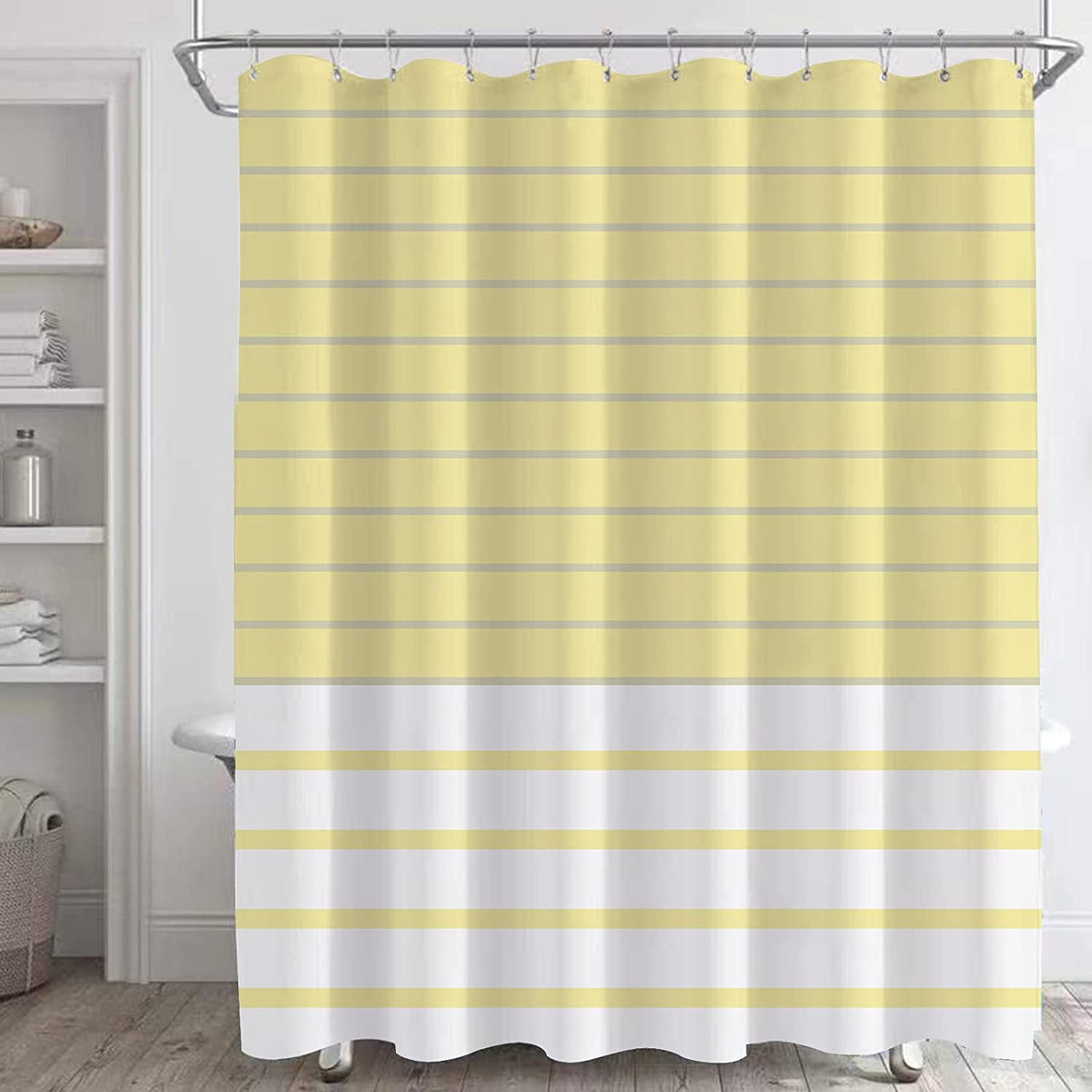Yellow and White Fabric Shower Curtain,Farmhouse Striped Bathroom ...