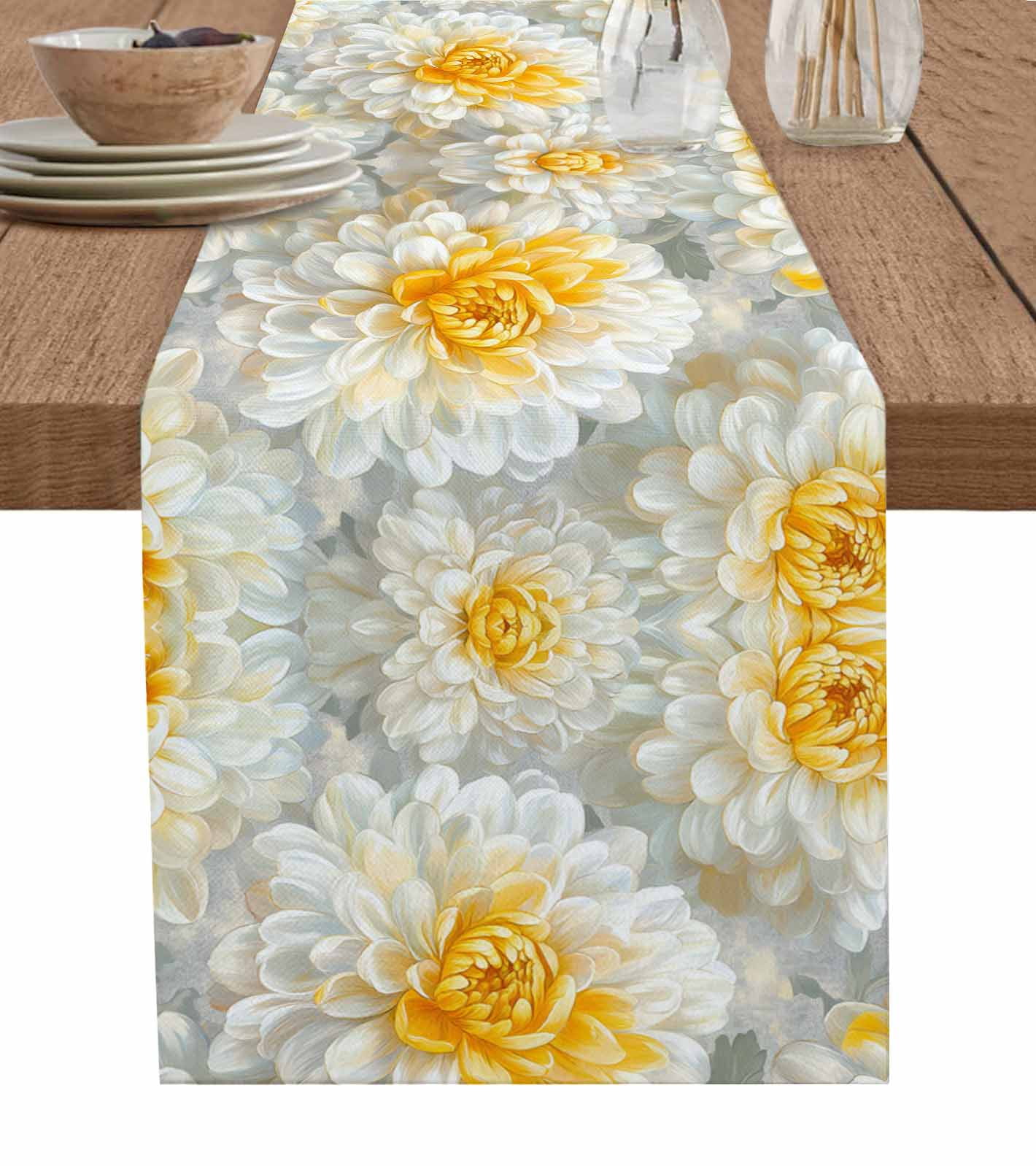 Yellow White Floral Burlap Cotton Table Runner 14x72 Inches Long ...