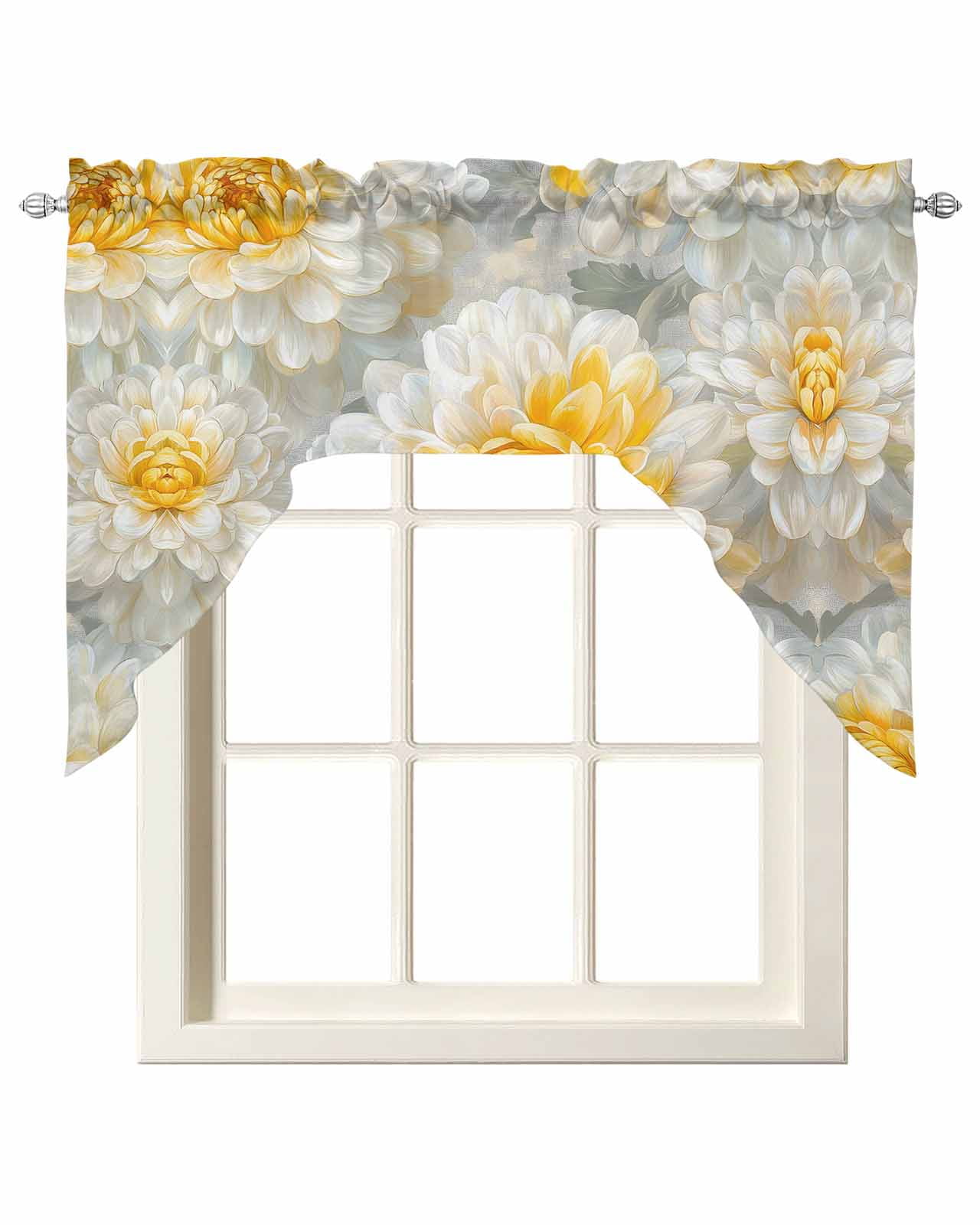 Yellow White Floral Kitchen Swag Valances for Windows, Spring Botanical ...