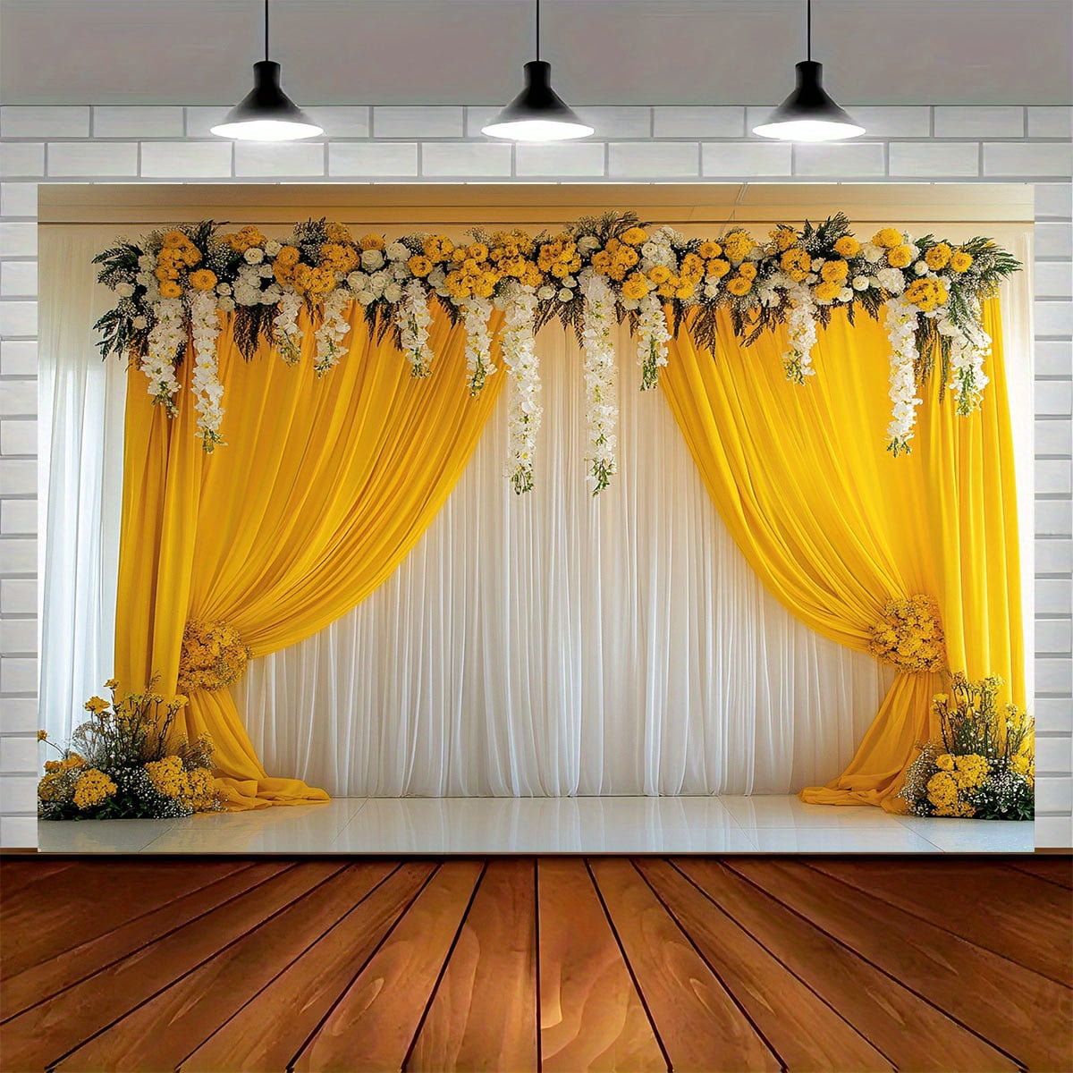 Yellow and White Floral Wedding Backdrop Yellow and White Curtain ...