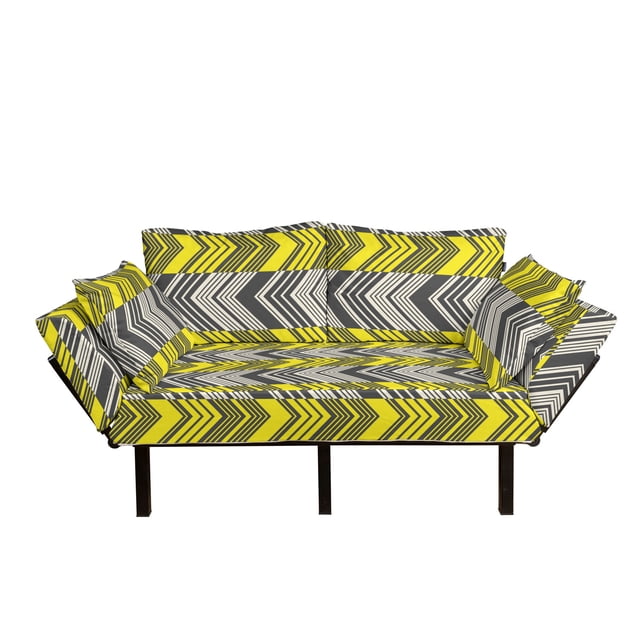 Yellow and White Futon Couch, Herringbone Pattern with Angled Lines ...