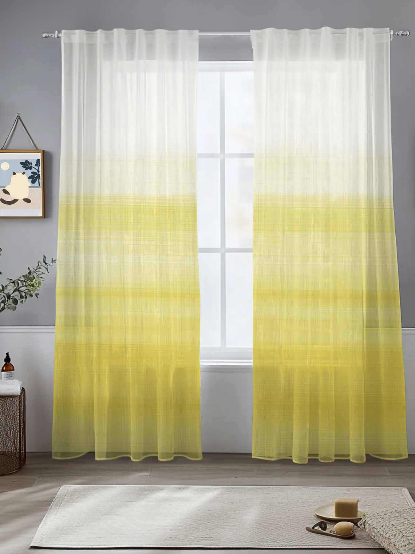 Yellow White Gradient Sheer Curtains 108 Inches Long 2 Panels Abstract ...