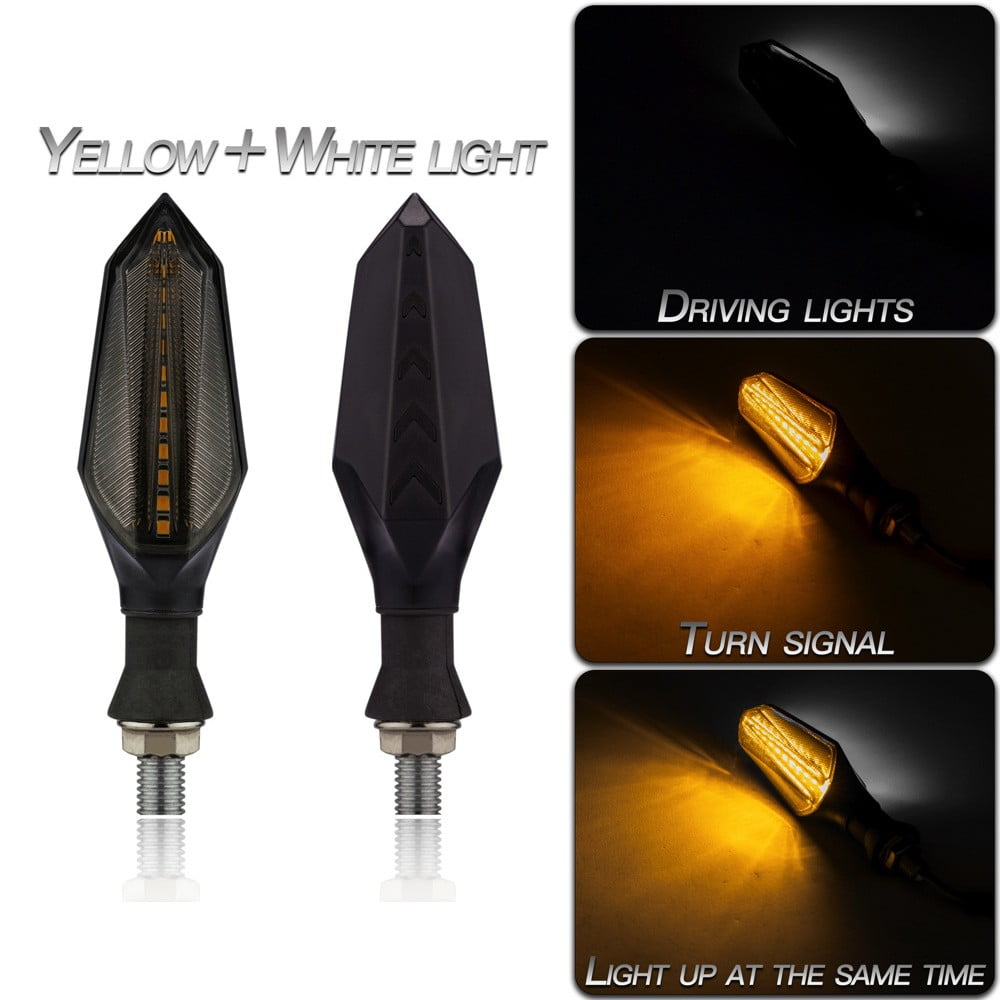 Yellow+White Light Motorcycle Flowing Turn Signal Light Blinker ...
