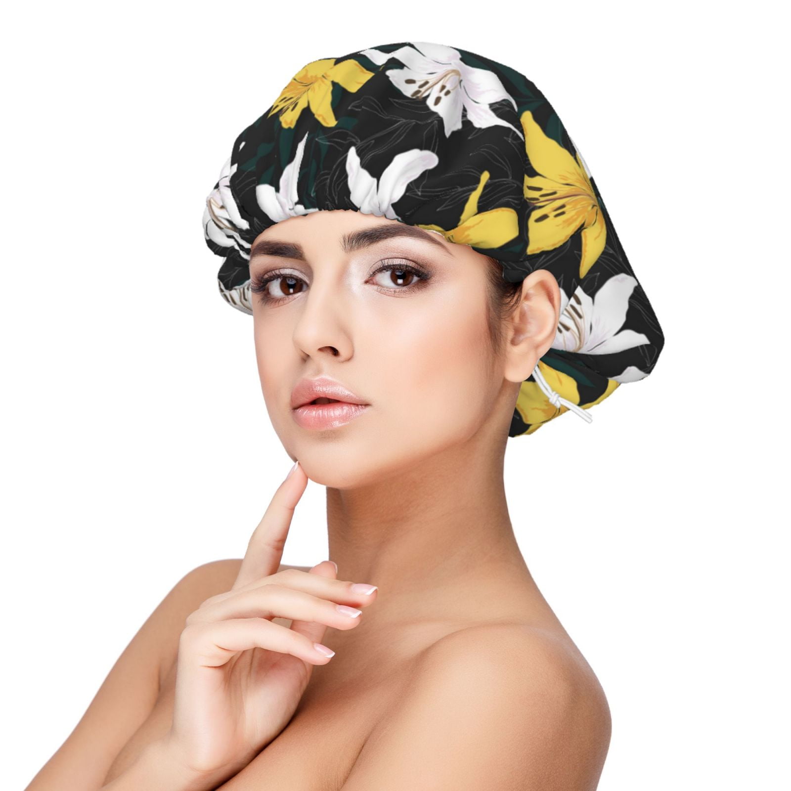 Yellow White Lilies Flowers Silk Bonnet for Sleeping Women Men ...