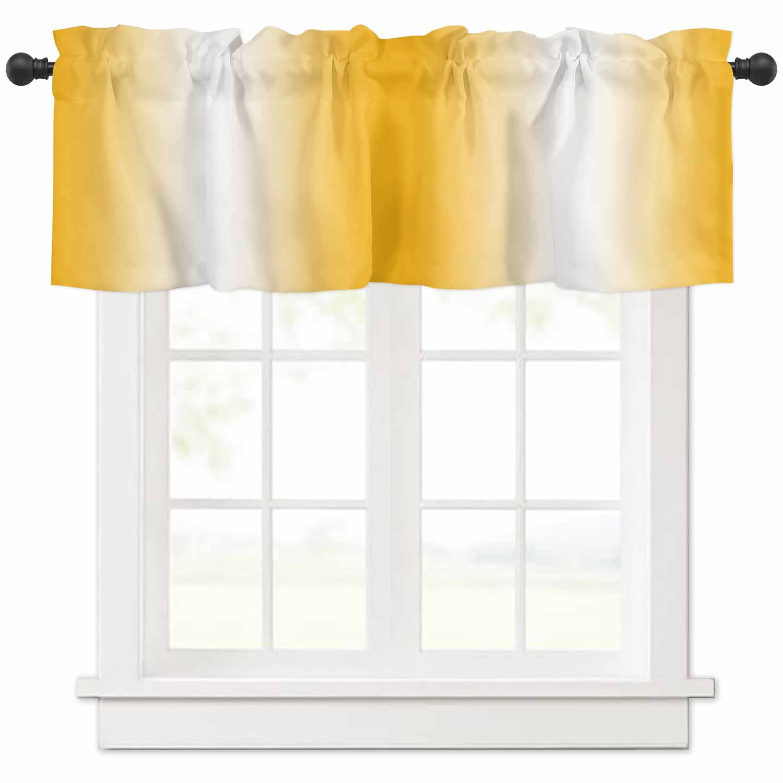 Yellow White Ombre Valances for Windows Farmhouse Kitchen Curtains ...