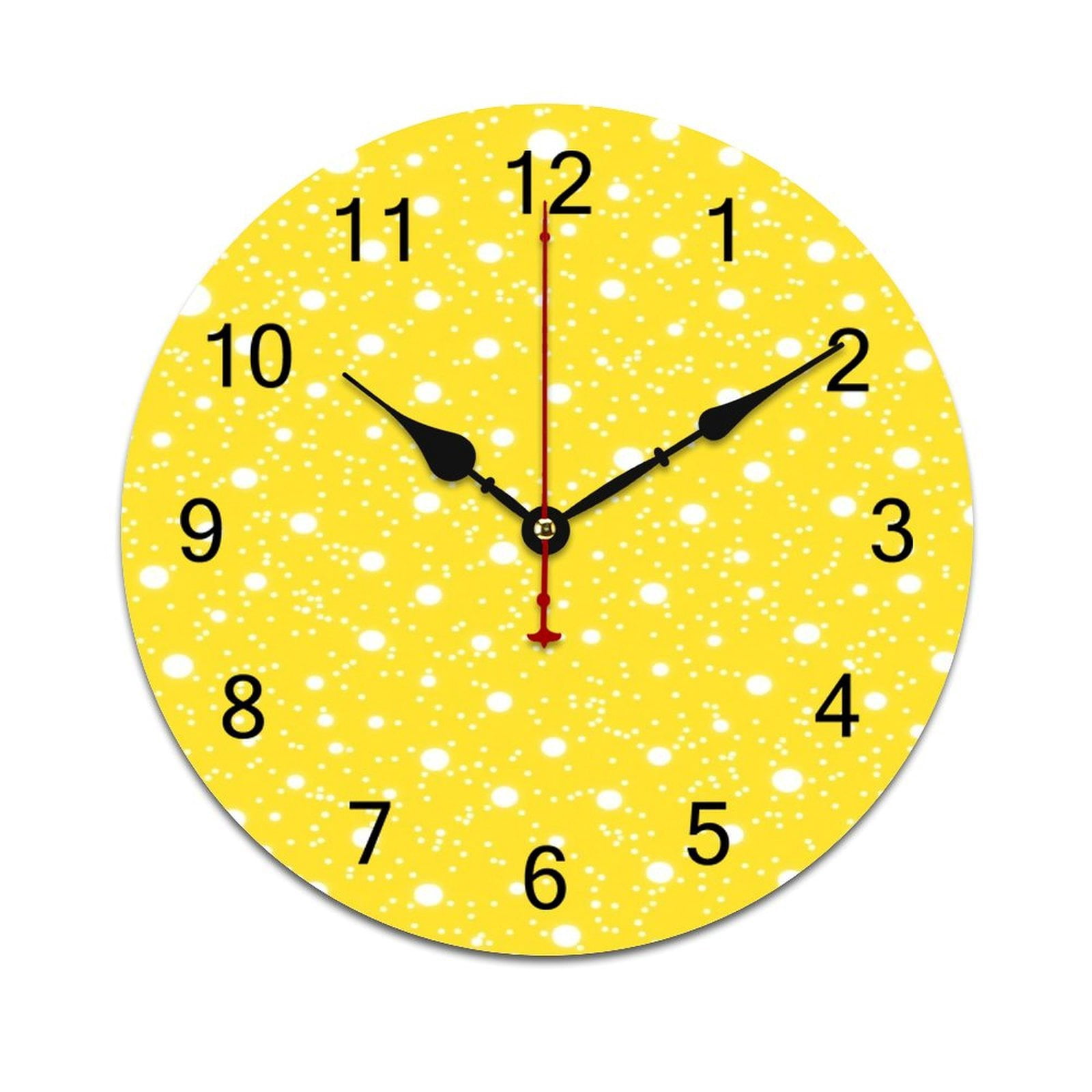 Yellow White Polka Dots Silent Wall Clock Movement Battery Clock ...