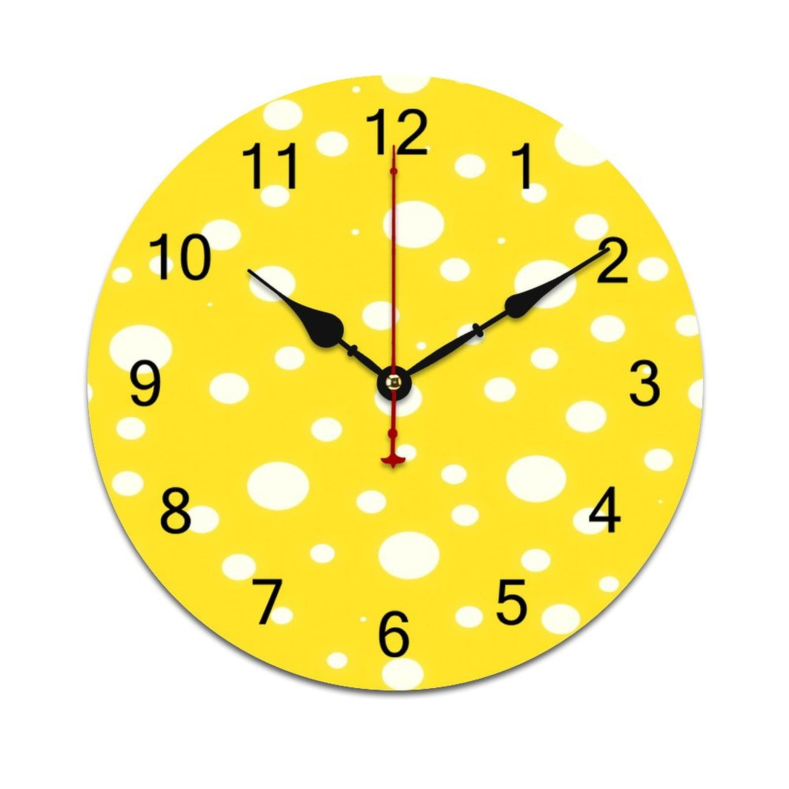 Yellow White Polka Dots Silent Wall Clock Movement Battery Clock ...