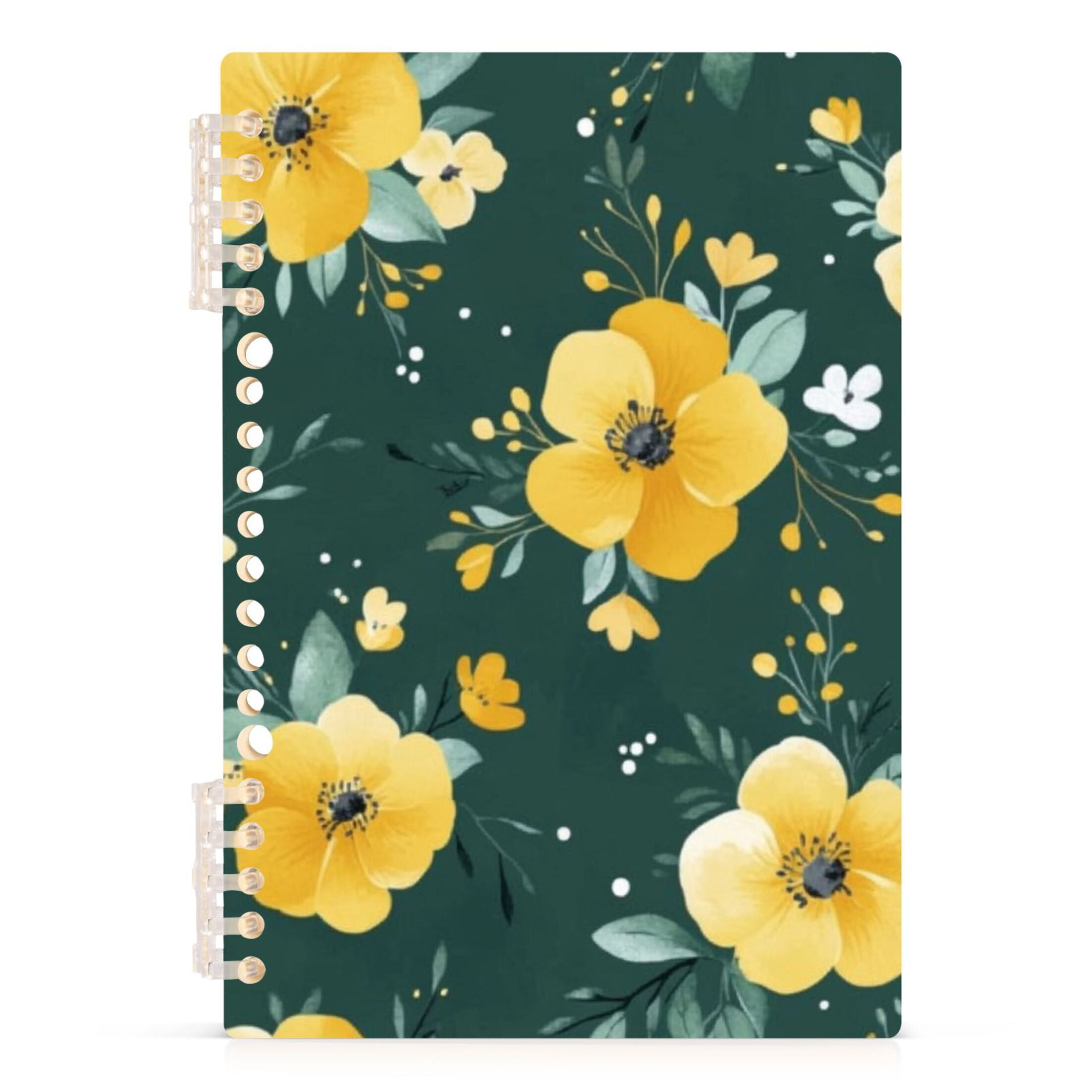 Yellow Wildflower Pattern Lined Spiral Journal Notebook 60 Pages A5 ...