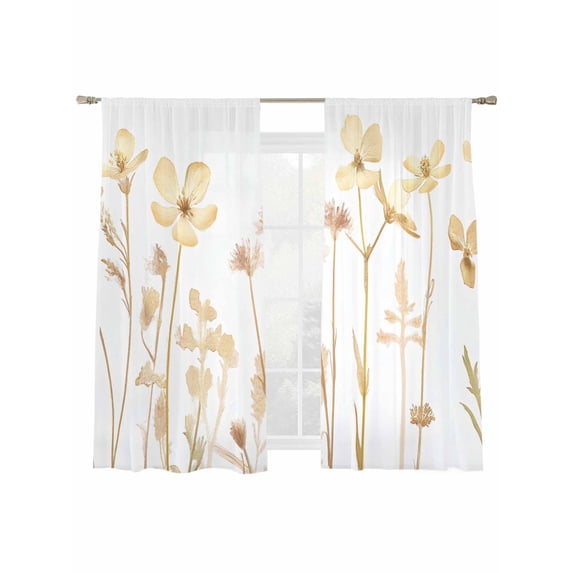 Yellow Wildflowers Spring Sheer Curtains 2 Panels Set Wildflowers ...
