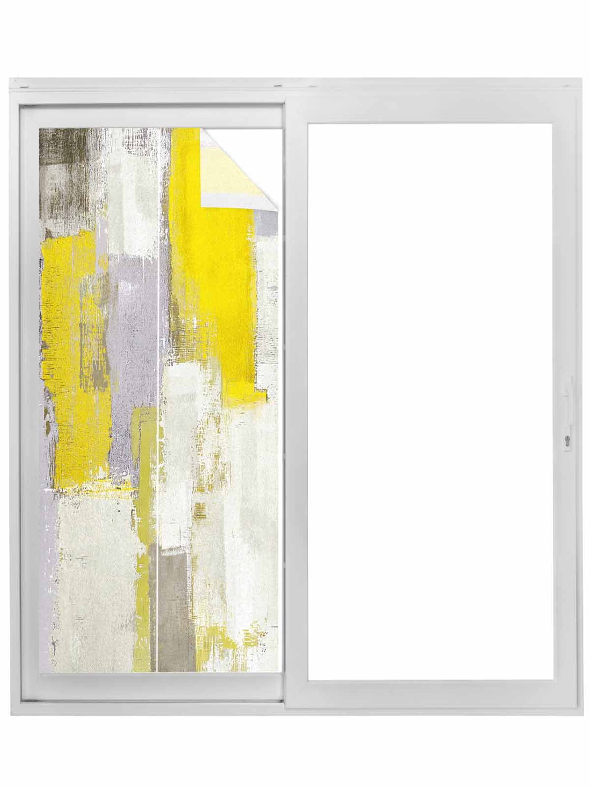 Yellow Window Privacy Film, Modern Geometric Grey Oil Painting Abstract ...