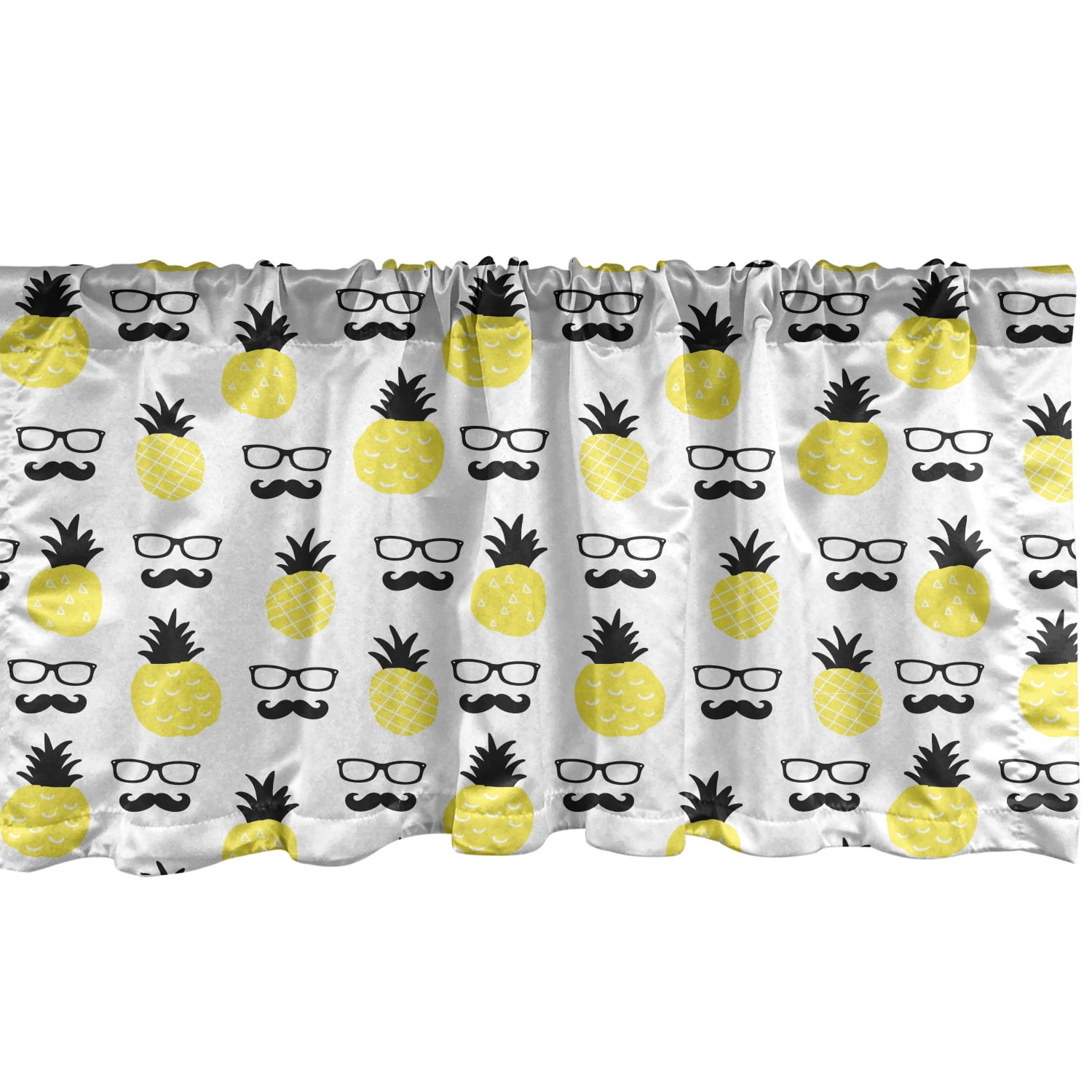 Ambesonne Yellow Valance Pack of 2, Pineapples Mustache Glasses, 54"X12 ...