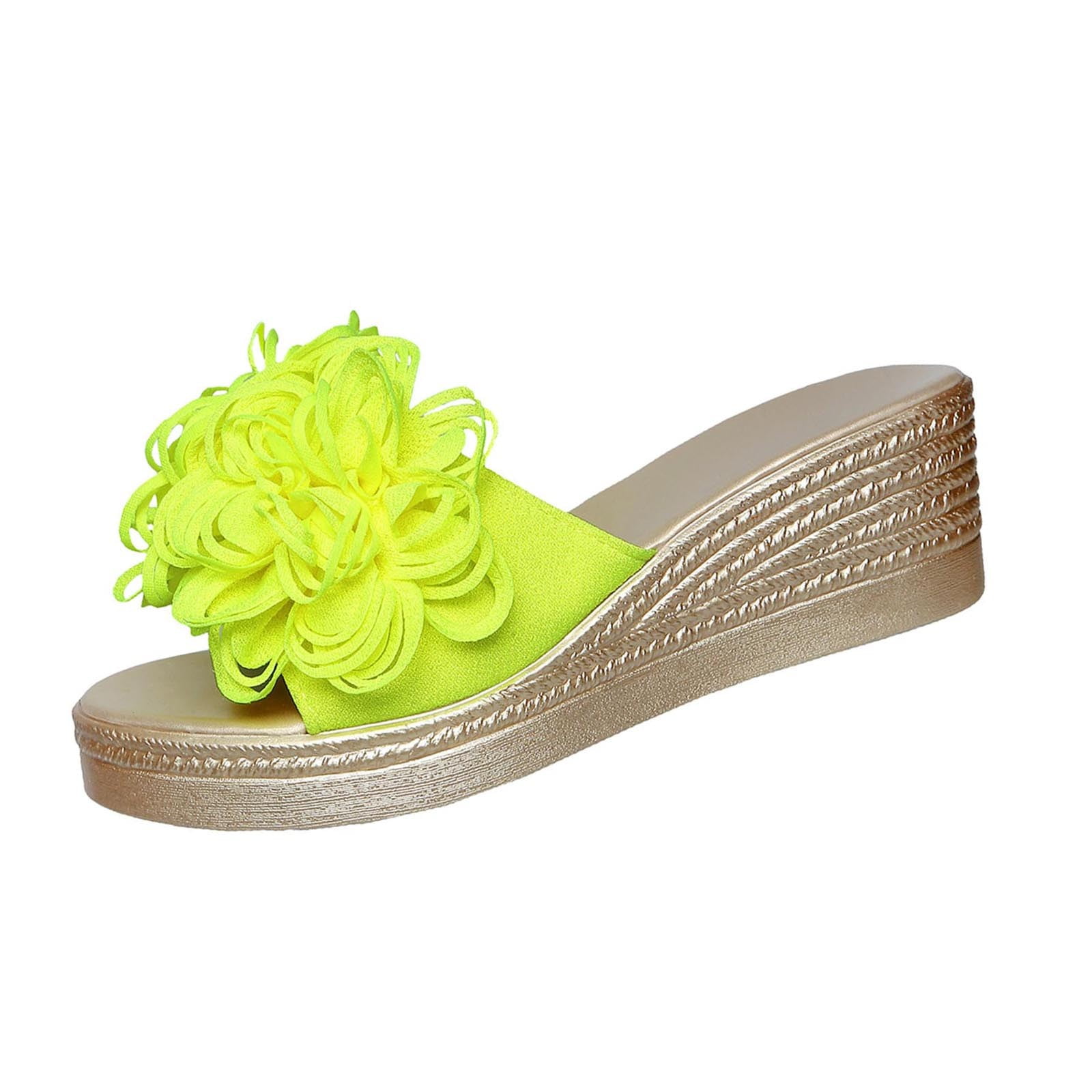 Yellow Women Platform Wedge Sandals With Peep Toe Floral Design Summer ...