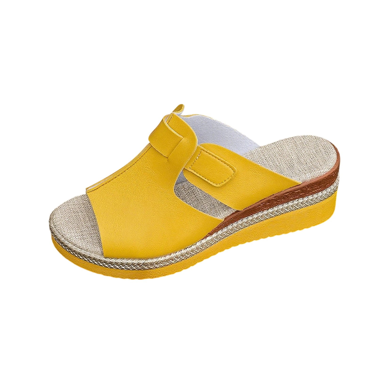 Yellow Womens Slippers For Summer With Open Toe Design Thick Sole Wedge ...