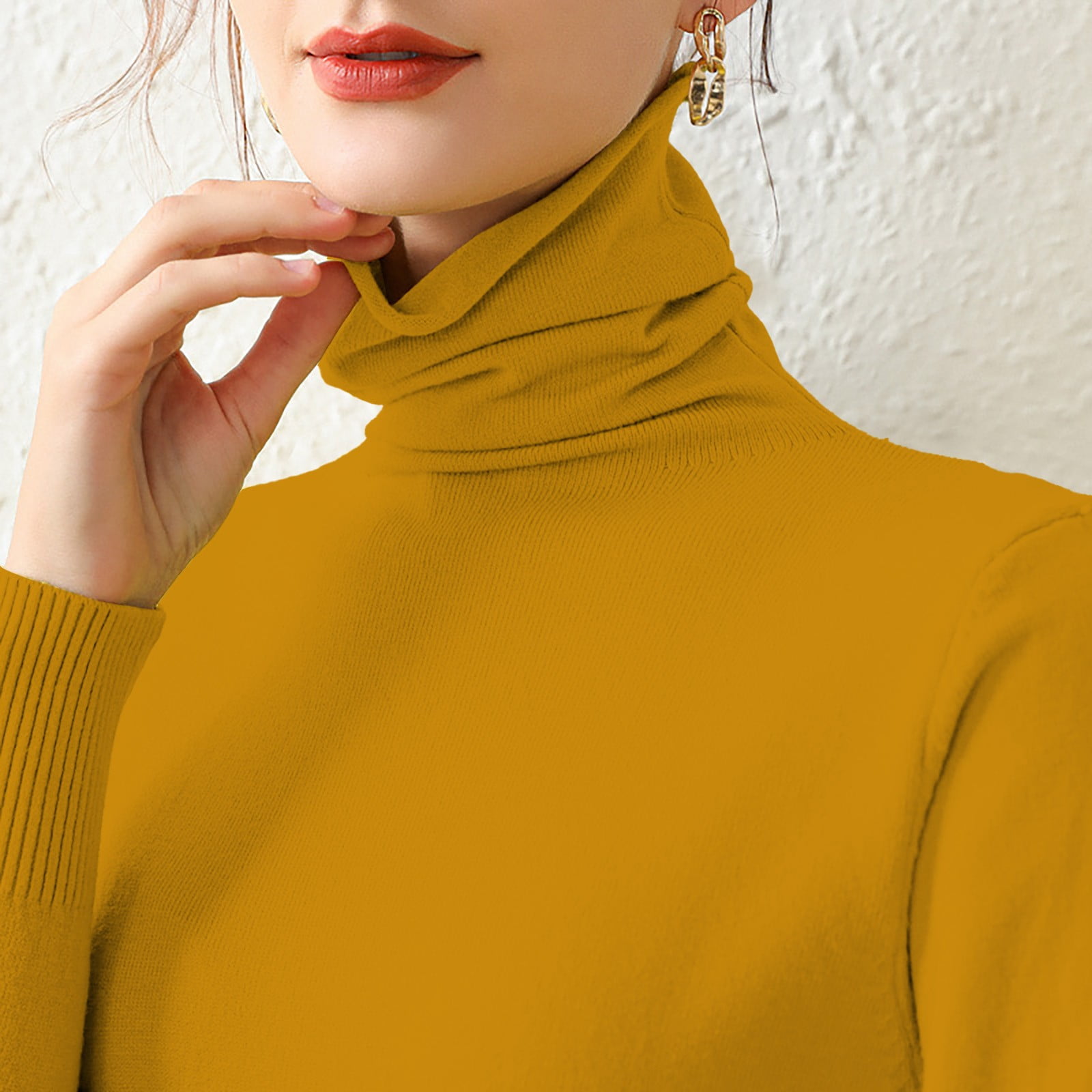 Yellow Womens Tops Autumn and Winter New Internal Turtleneck Sweater ...