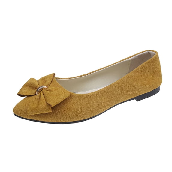 Yellow Womens Vintage Bowknot Flats Shallow Toe English Style Soft ...