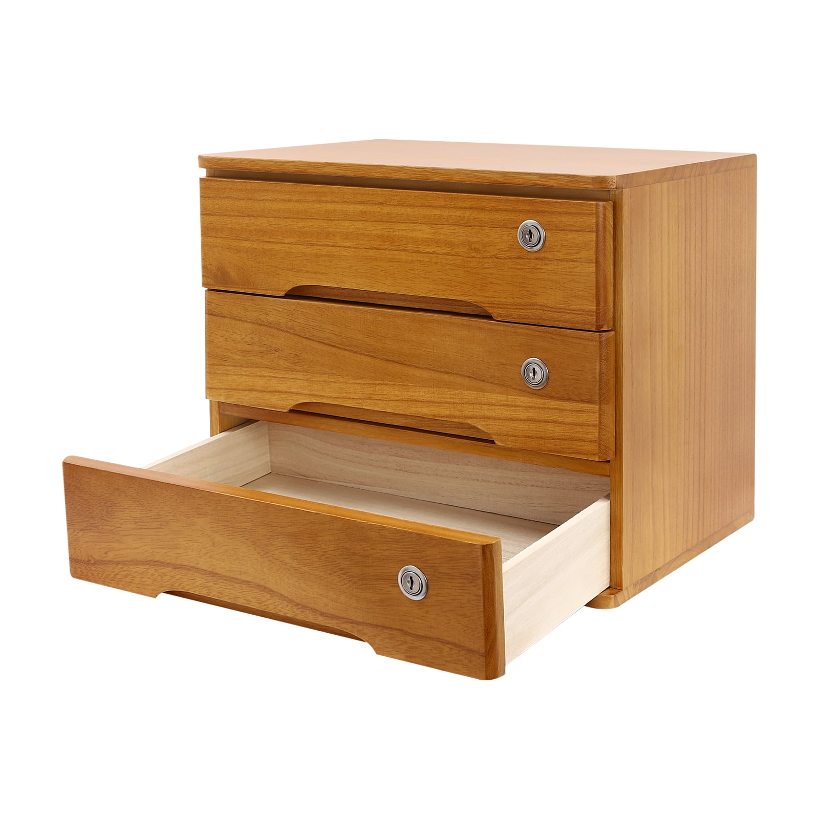 Yellow Wooden Desktop Storage Cabinet with 3 Lockable Drawers, High ...