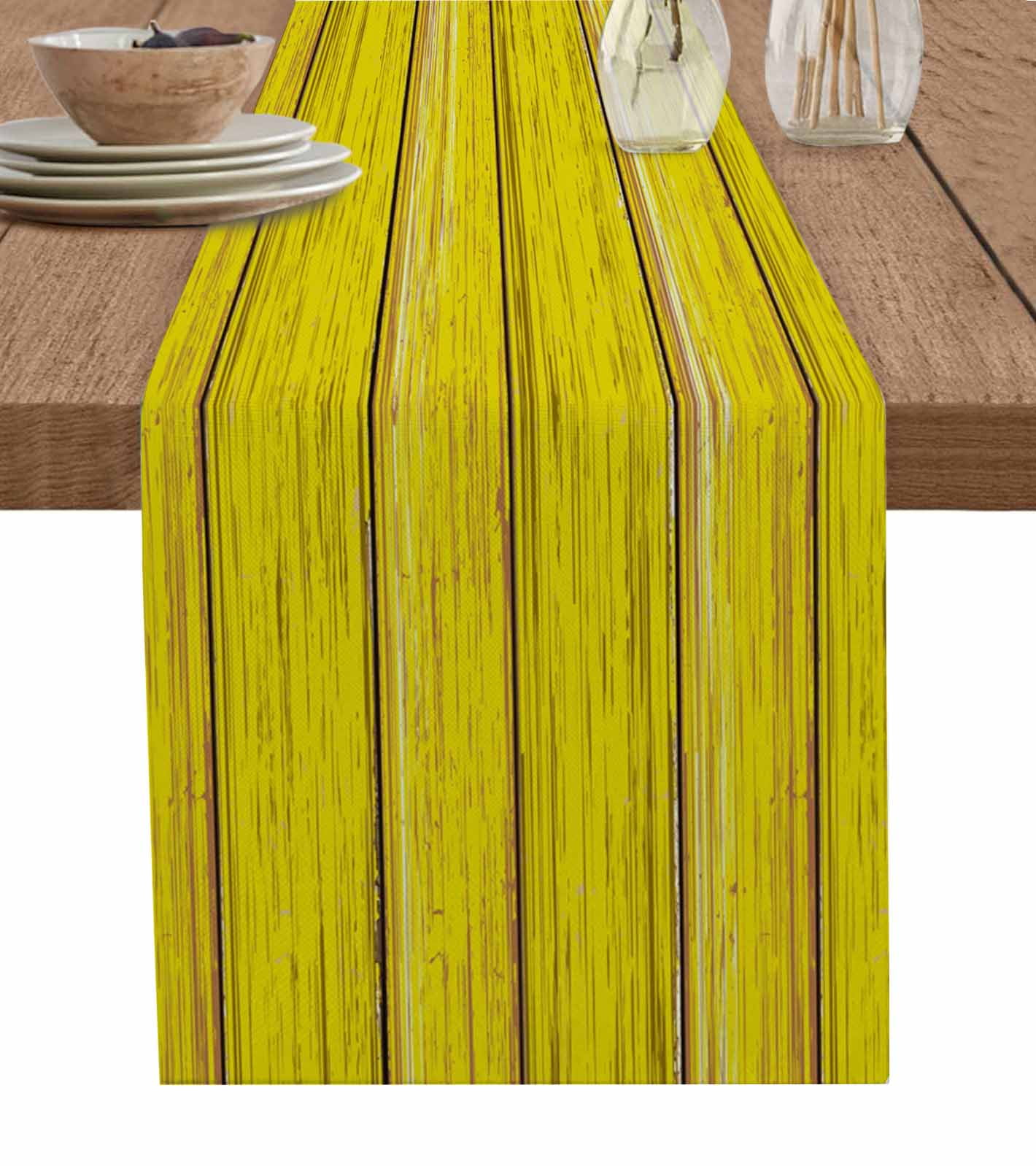Yellow Wooden Grain Table Runner 70 Inches, Country Shabby Planks Rural ...