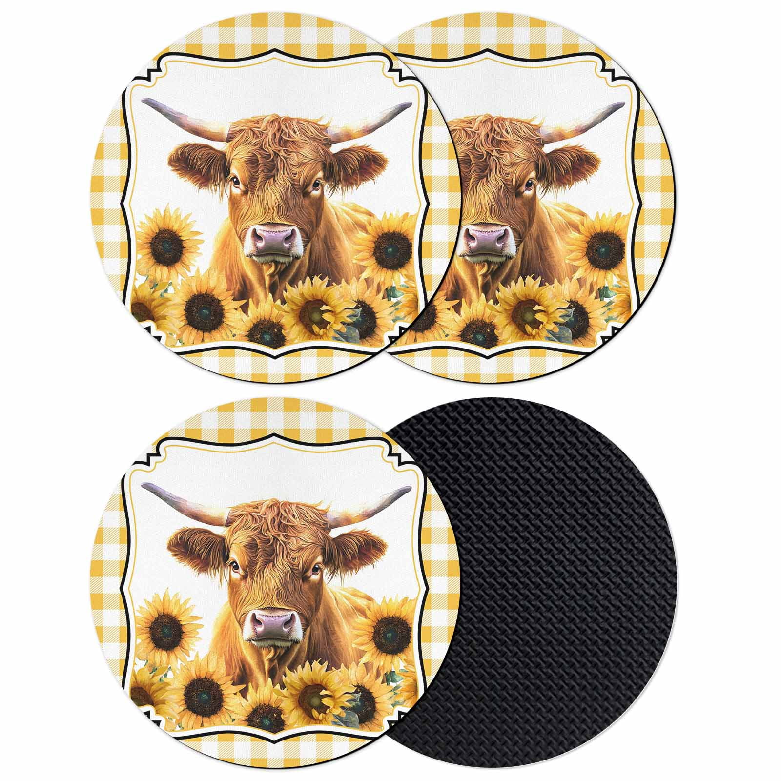 Yellow Yak Coasters Set of 4, Absorbent Coasters for Drinks, Sunflowers ...