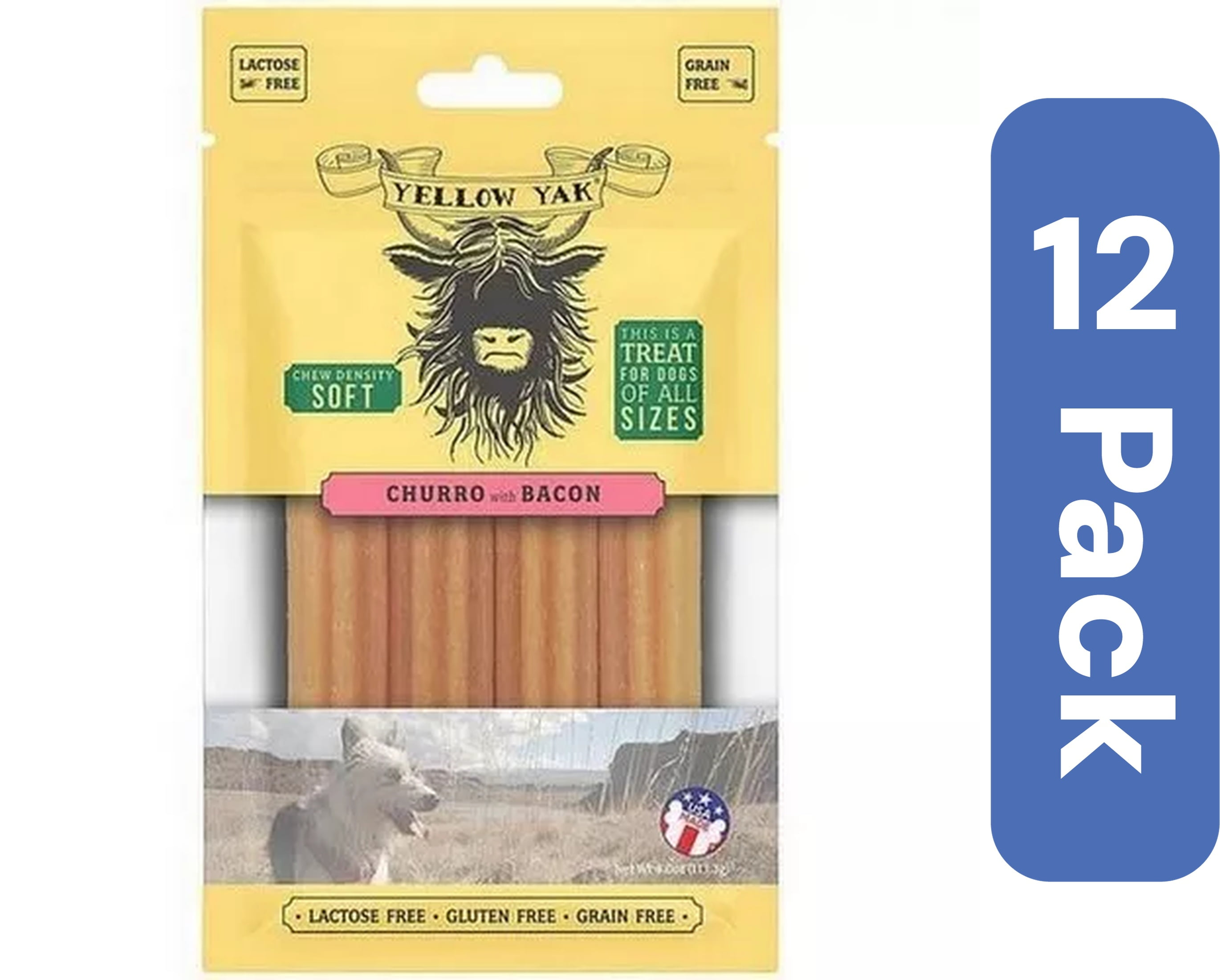 Yellow Yak Dog Chew Churro Bacon 4 oz (Pack of 12) - Walmart.com