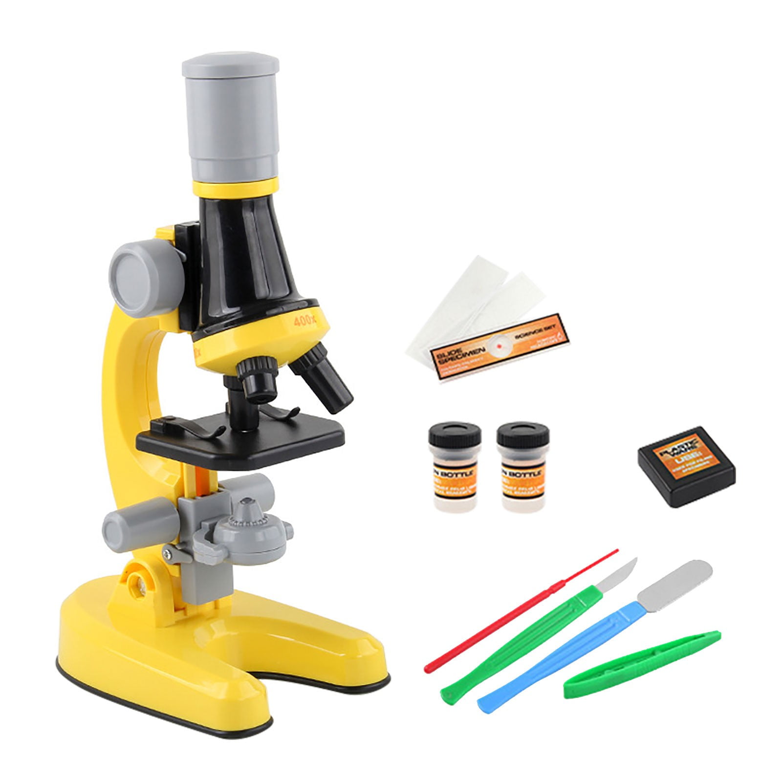 Yellow Yellow Kids Microscope Toy With Specimen Slides 100X 400X 1200X ...