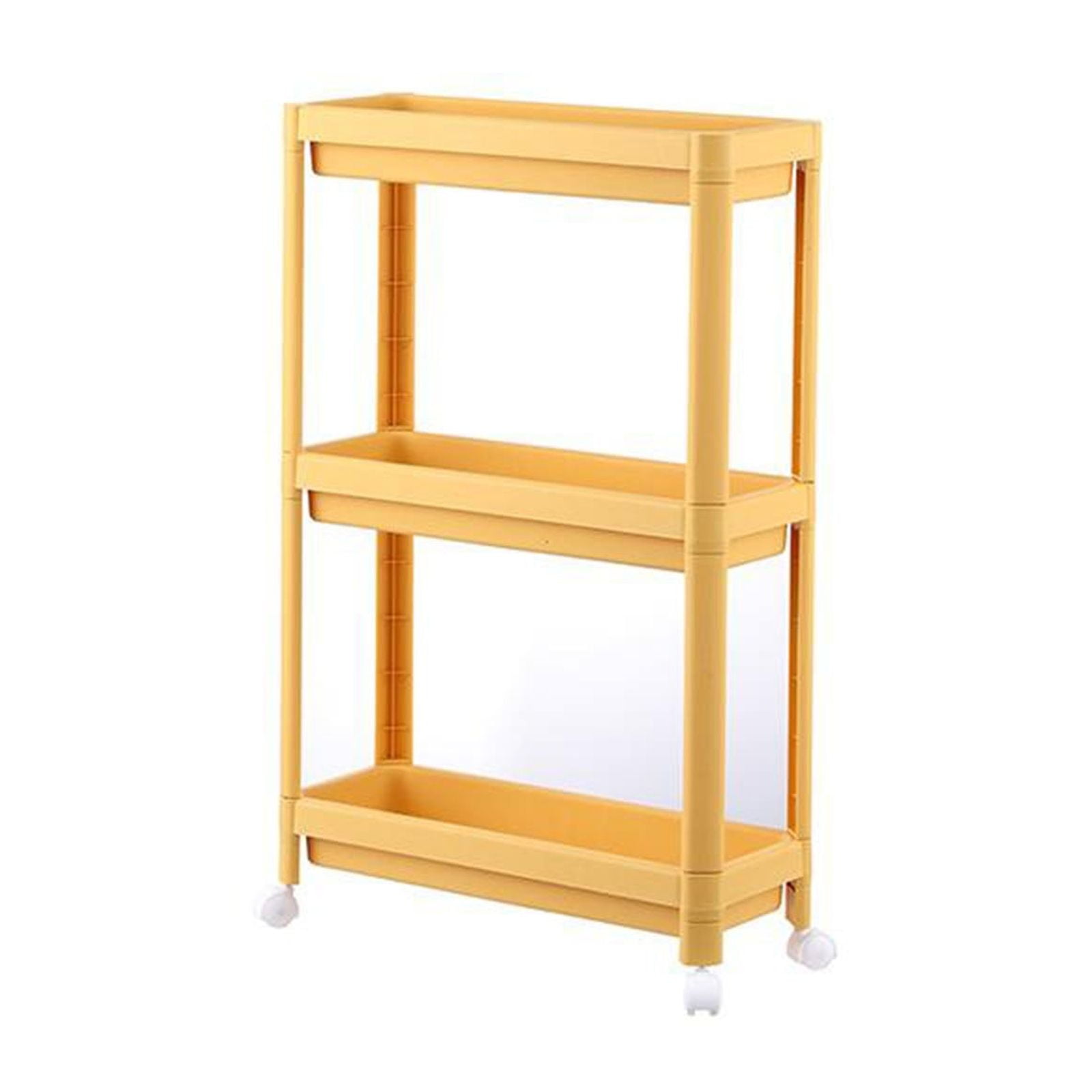 Yellow Yellow Slim Rolling Storage Cart 3 Tier Narrow Utility Cart With ...