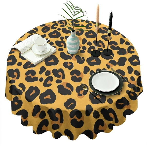 Yellow and Black Of Leopard Print Round Tablecloth 60"x60",Wrinkle ...