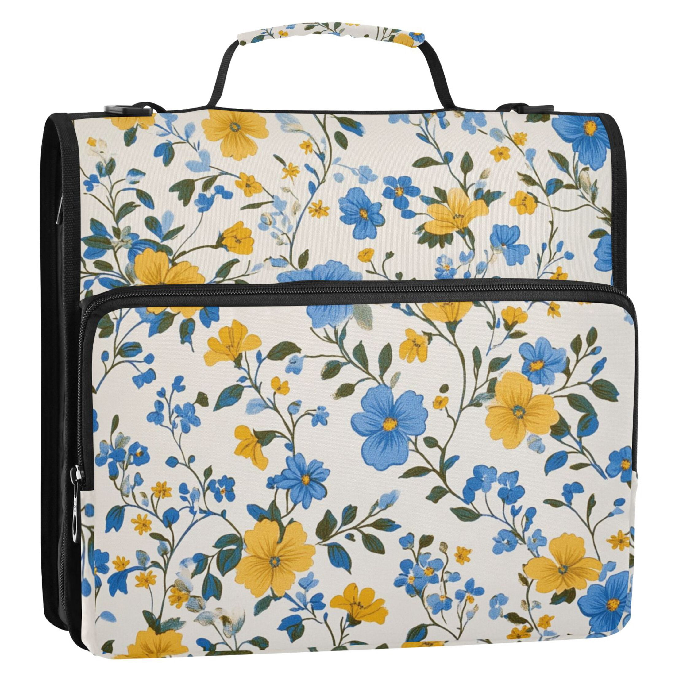 Yellow and Blue Florals Leaves Pastel Binder Bag with Shoulder Strap 3 ...