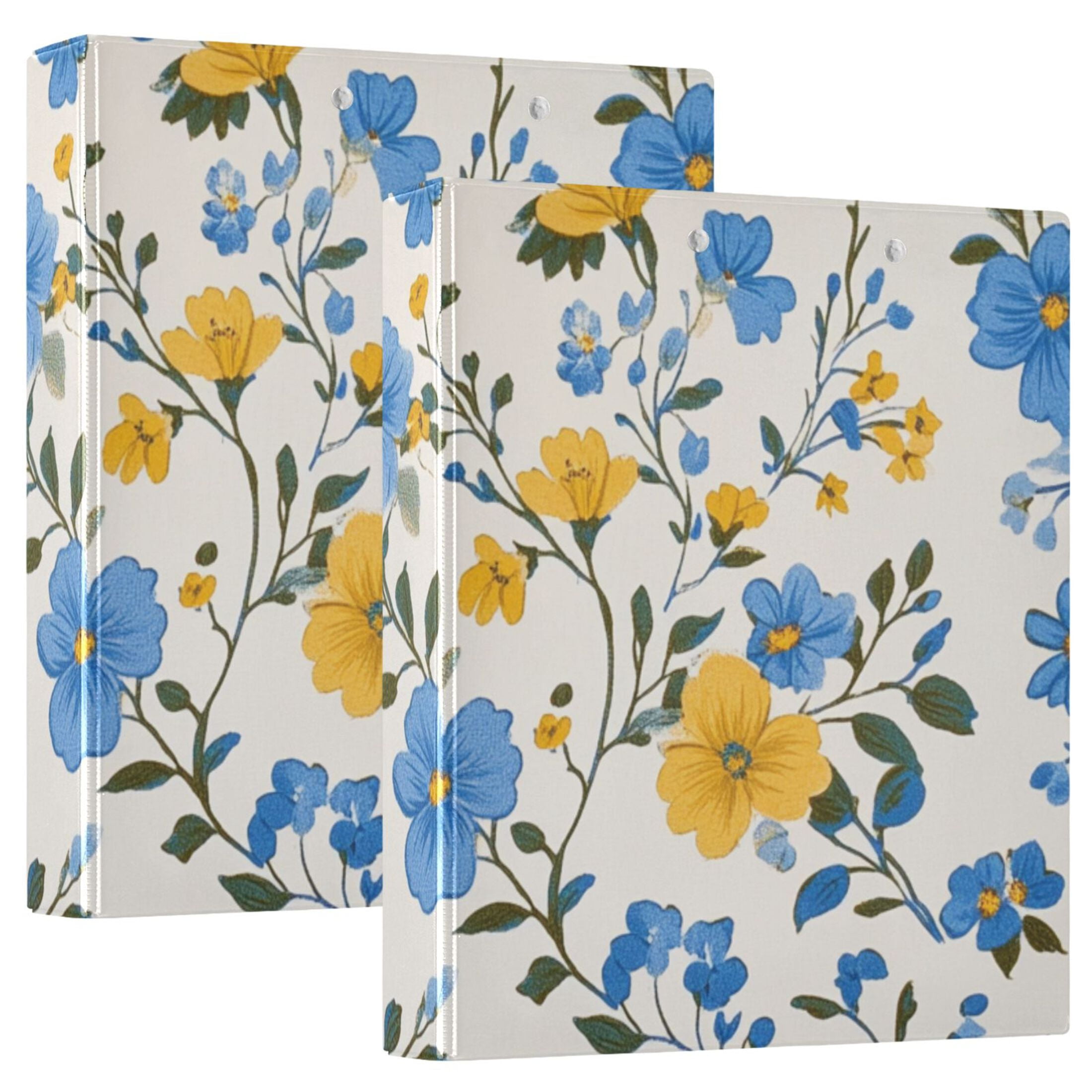 Yellow and Blue Florals Leaves Pastel Round Ring Binder 3 Rings 1.5 ...