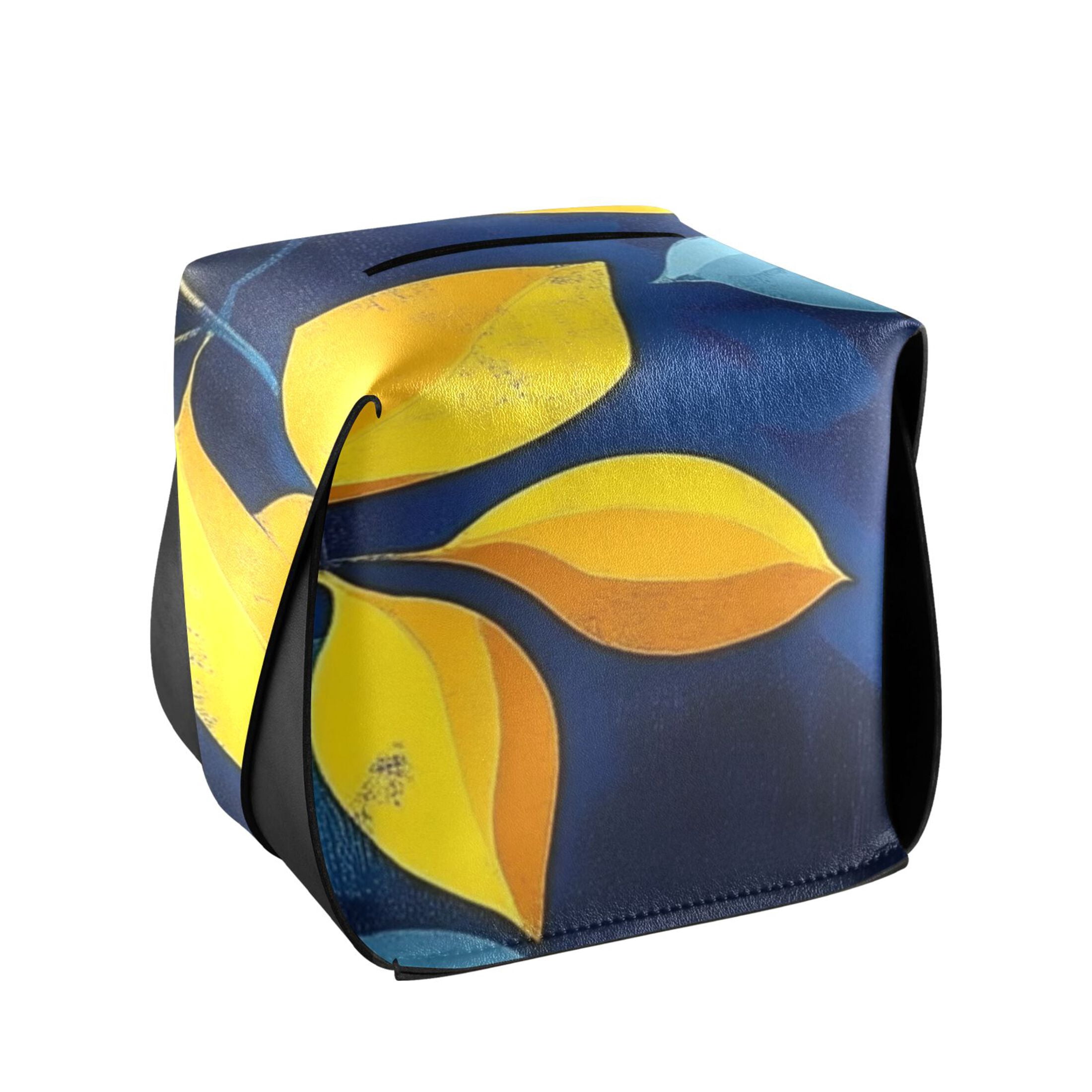 Yellow and Blue Leaves Tissue Box Cover Leather Square Rectangle Tissue ...