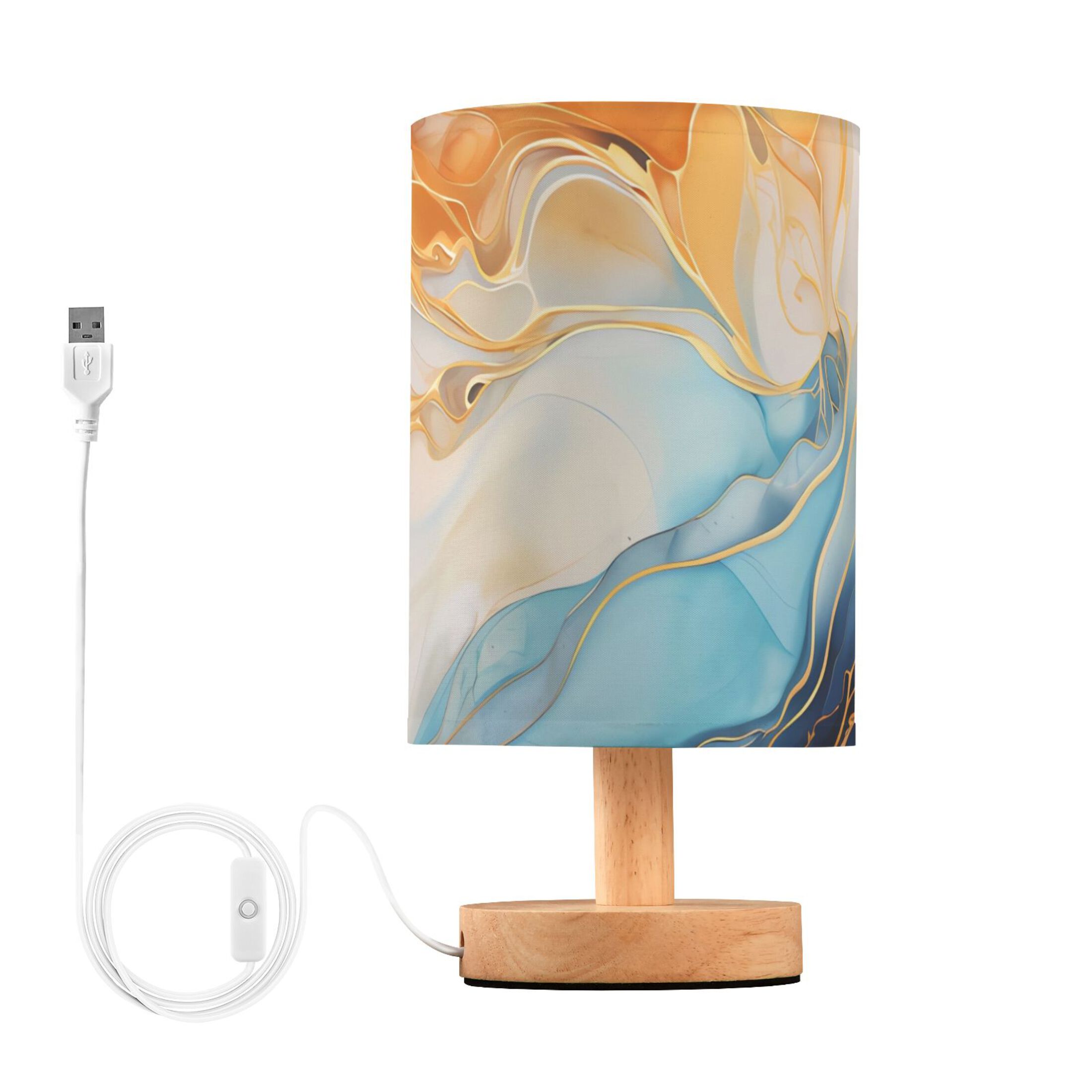Yellow and Blue Marble Bedside Table Lamp LED Warm Lights with USB ...