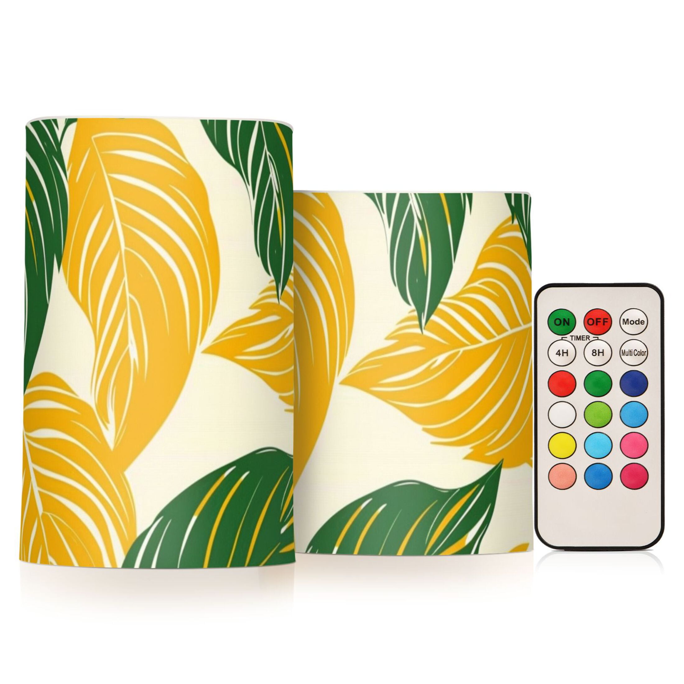 Yellow and Green Leaf Line Flameless Candles with Remote Timer LED ...