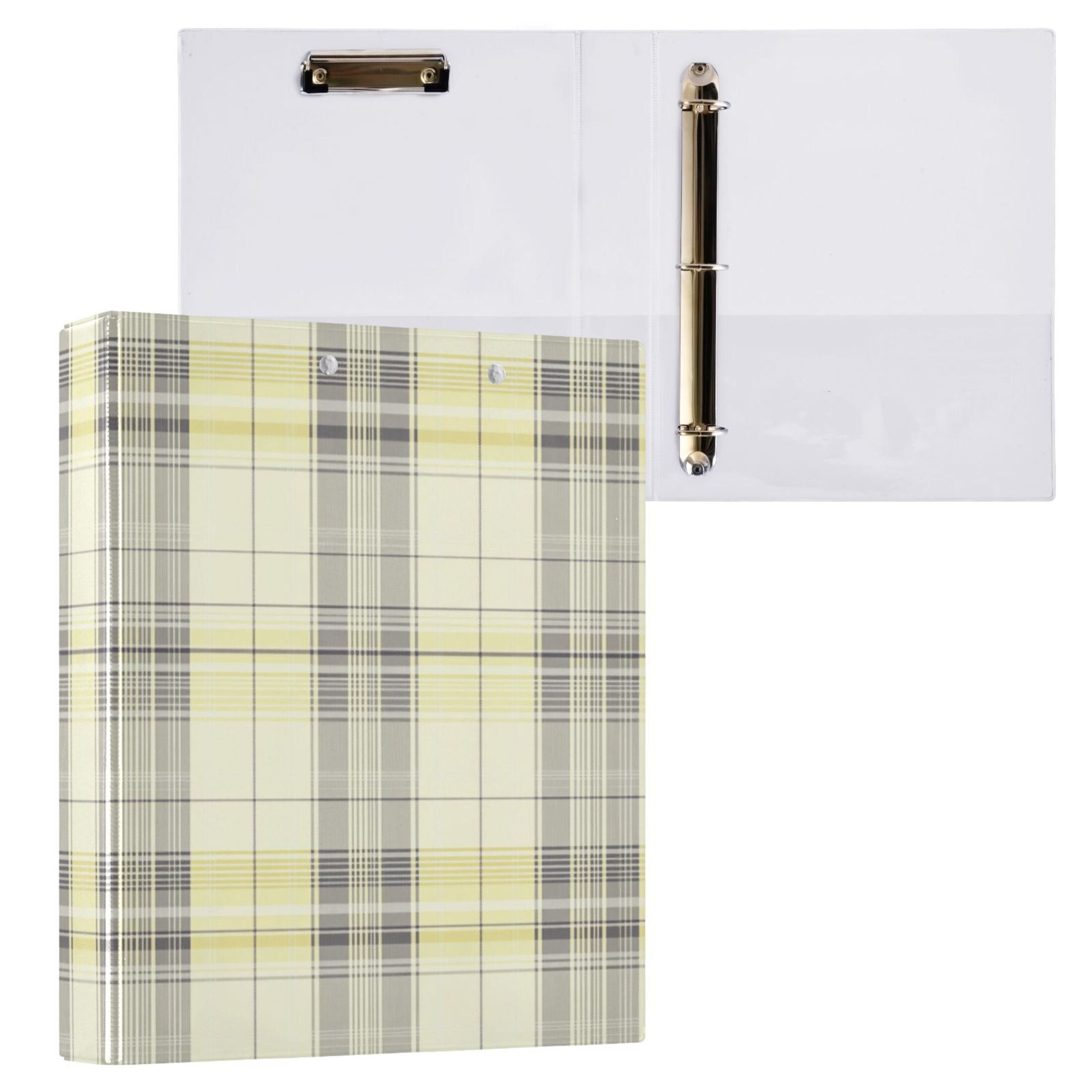 Yellow and Grey Tartan Pattern 3 Ring Hardcover Binders 1.5in Round ...