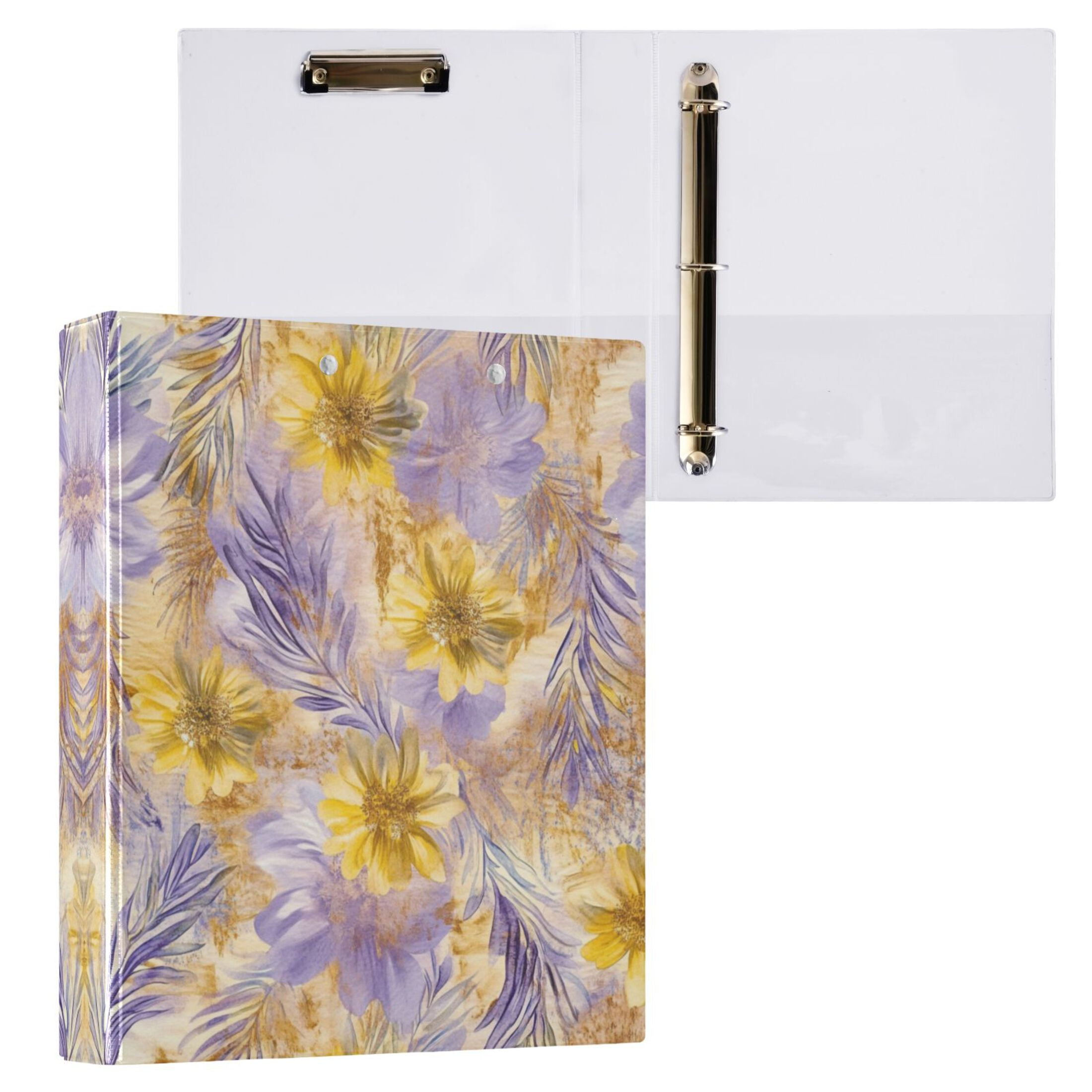 Yellow and Lavender Flowers 3 Ring Hardcover Binders 1.5in Round Rings ...