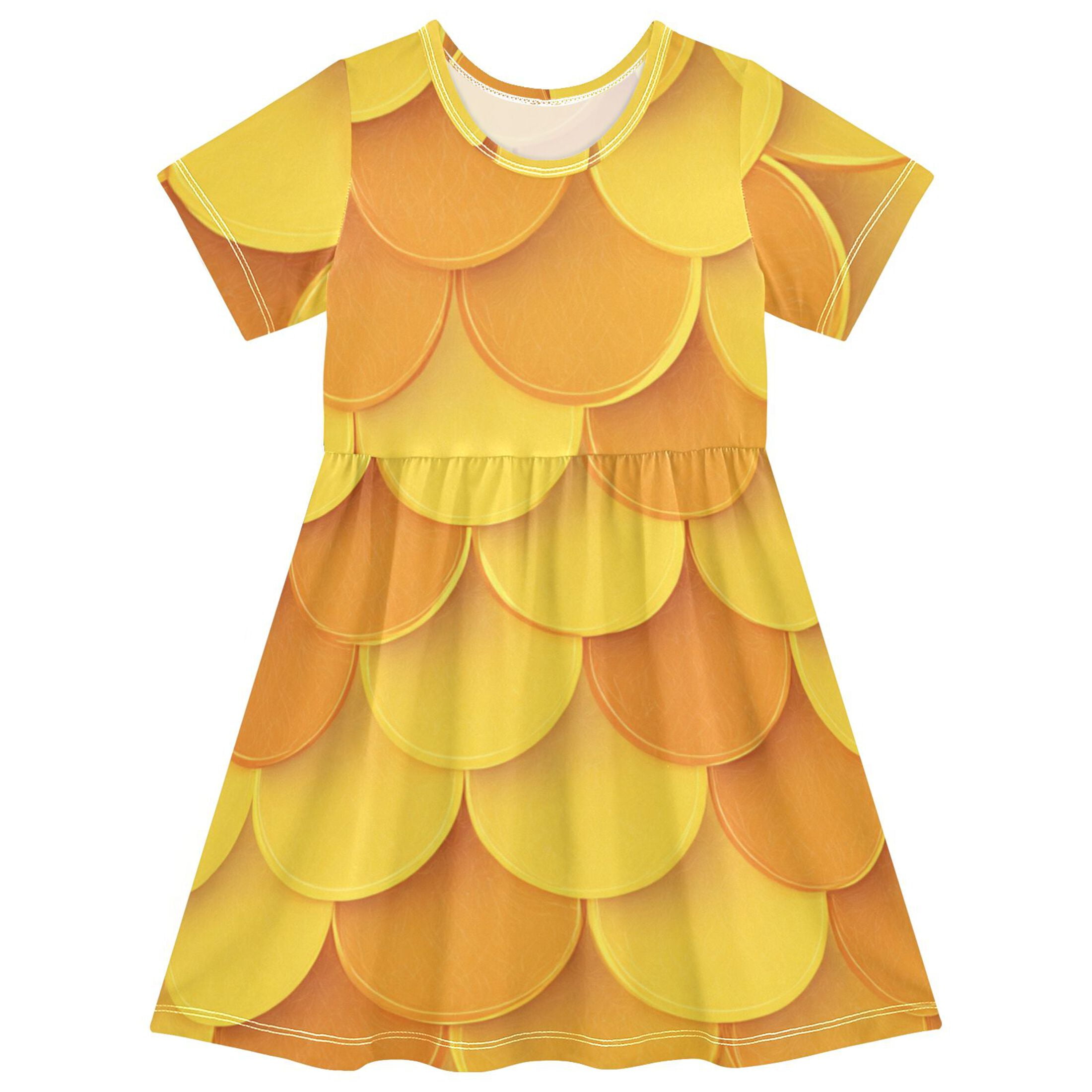 Yellow and Orange Fish Scales Girls' Short Sleeve Dress A-Line One ...
