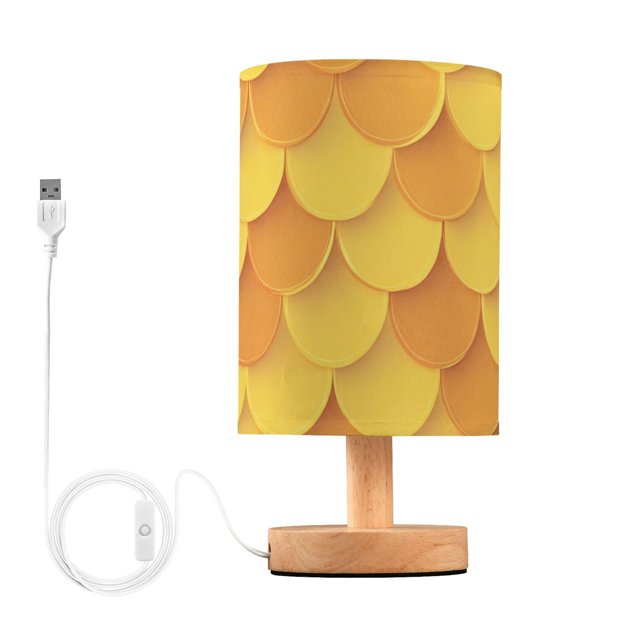 Yellow and Orange Fish Scales Table Lamp with USB Port LED Warm Light ...