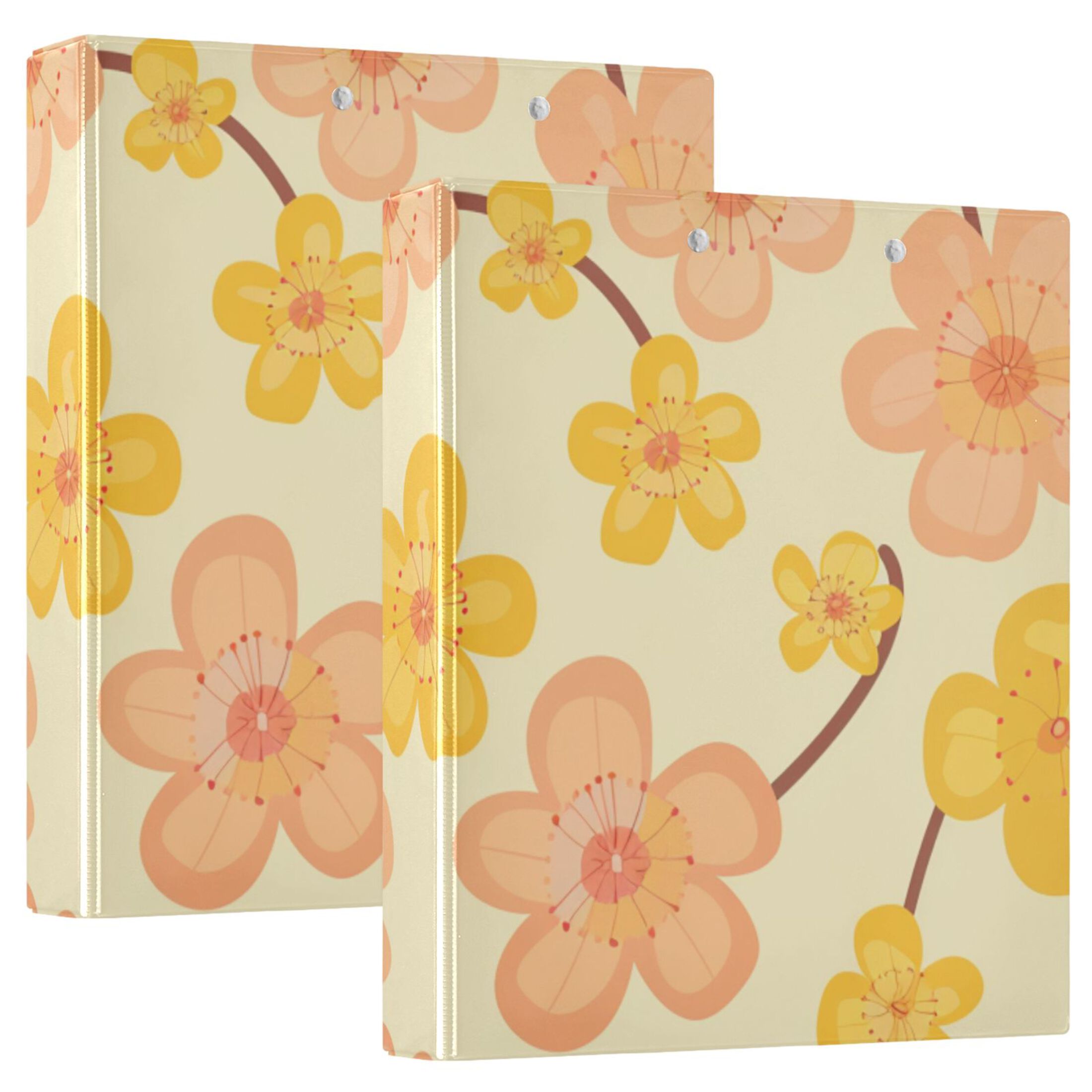 Yellow and Pink Floral Flowers 3 Ring Binders 1.5 inch Hardcover File ...