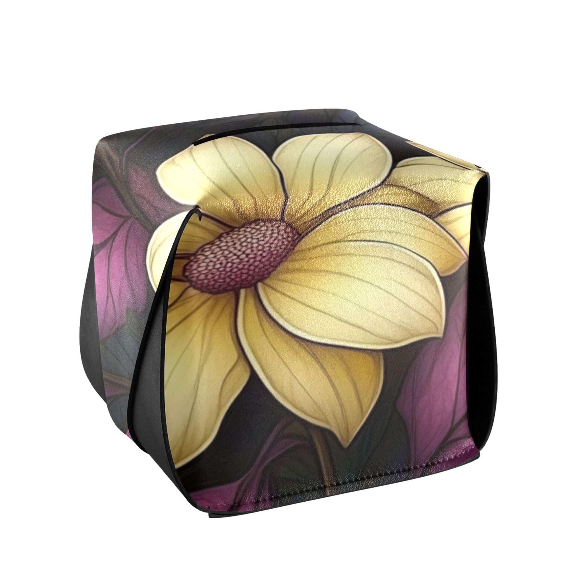 Yellow and Pink Floral Tissue Box Cover Leather Square Rectangle Tissue ...