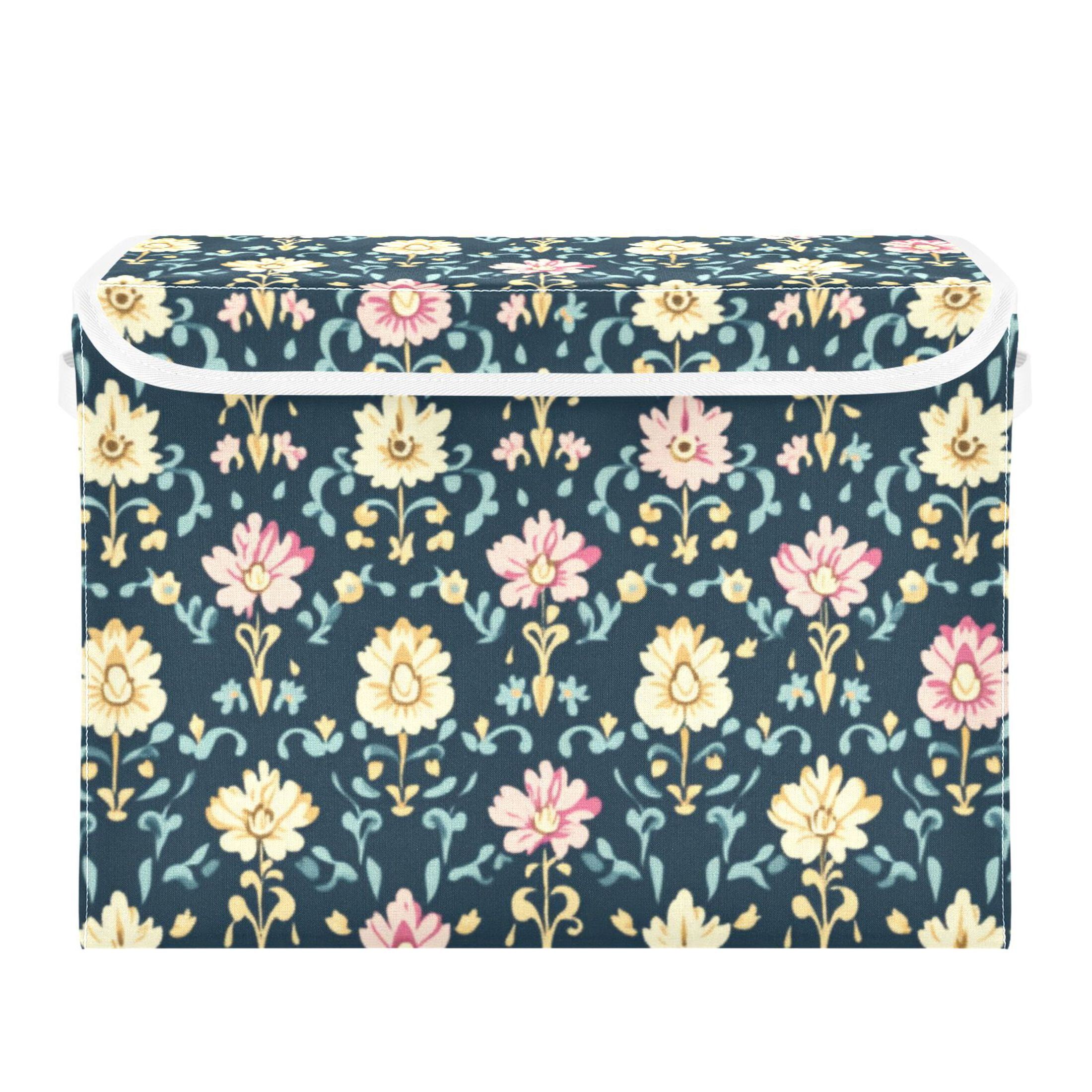 Yellow and Pink Flowers Aart Large Storage Bins with Linen Collapsible ...
