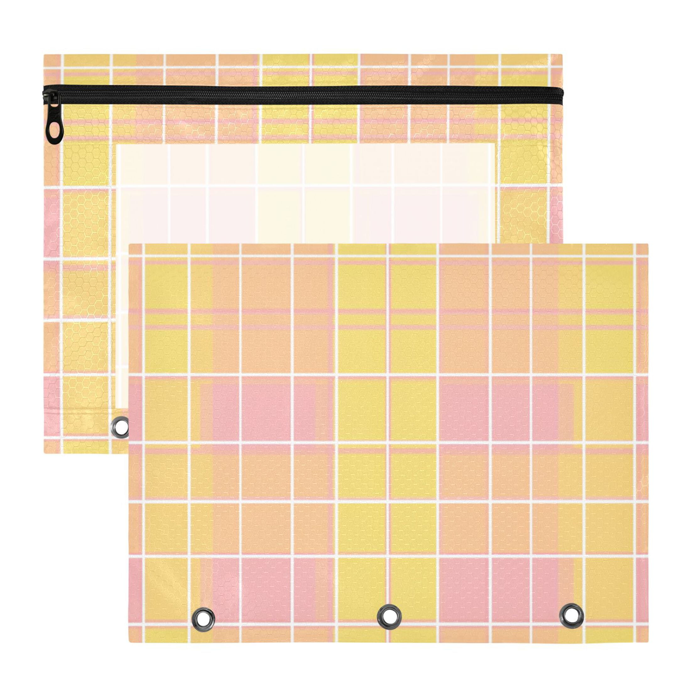 Yellow and Pinkish Plaids 3-Ring Binder Pouches A4 Size Zipper Pocket ...