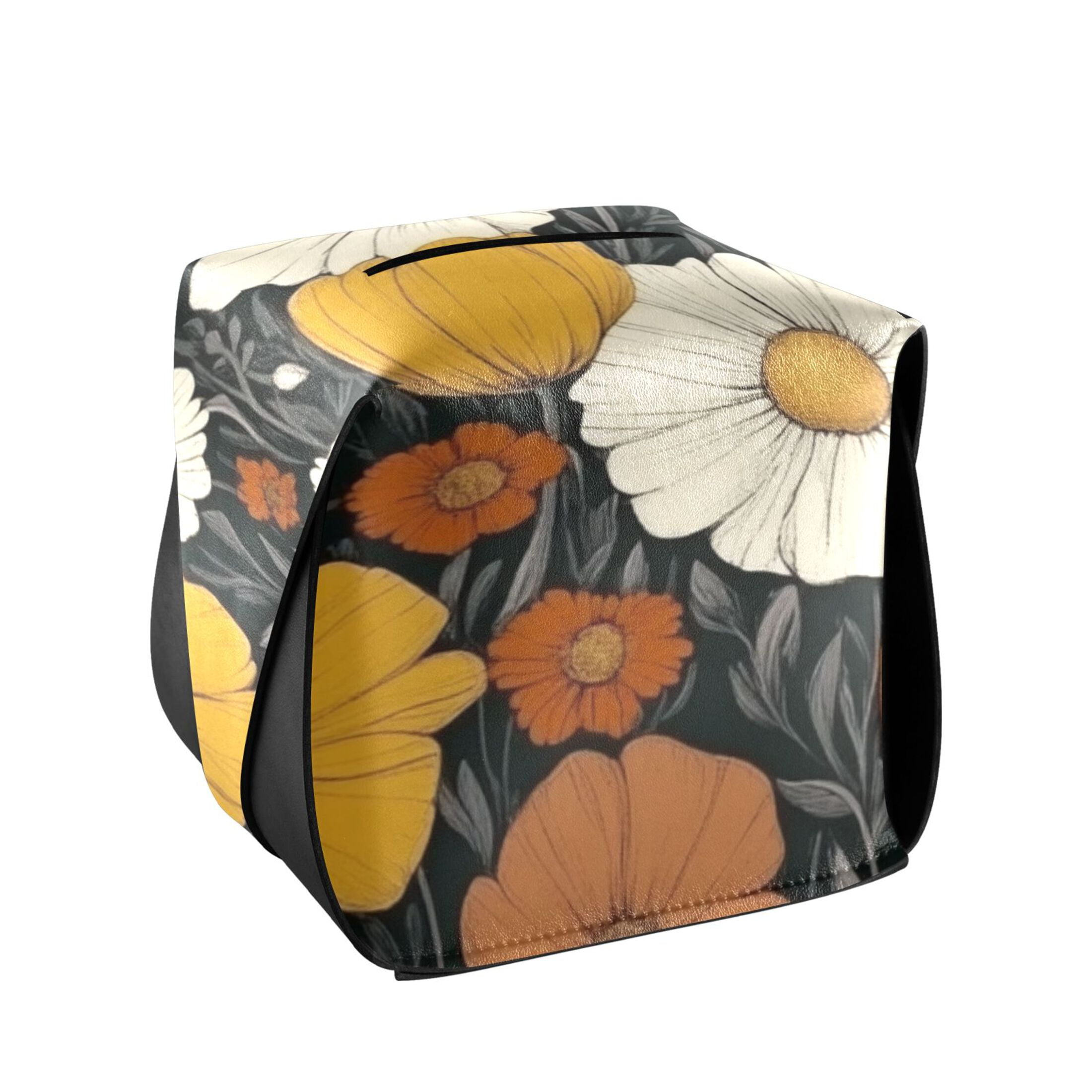 Yellow and White Flowers Tissue Box Cover Leather Square Rectangle ...