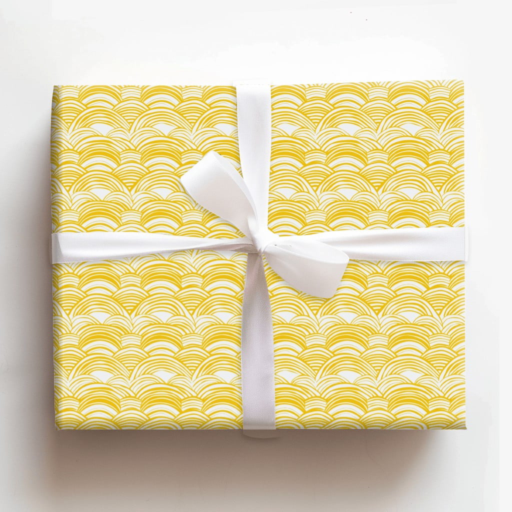 Yellow and White Japanese Wave Seigaiha Pattern Gift Wrapping Paper ...