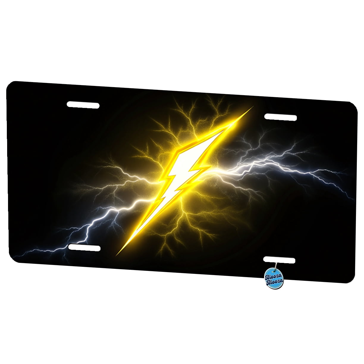 Yellow and White Lightning Bolt On Black Metal Novelty License Plate ...