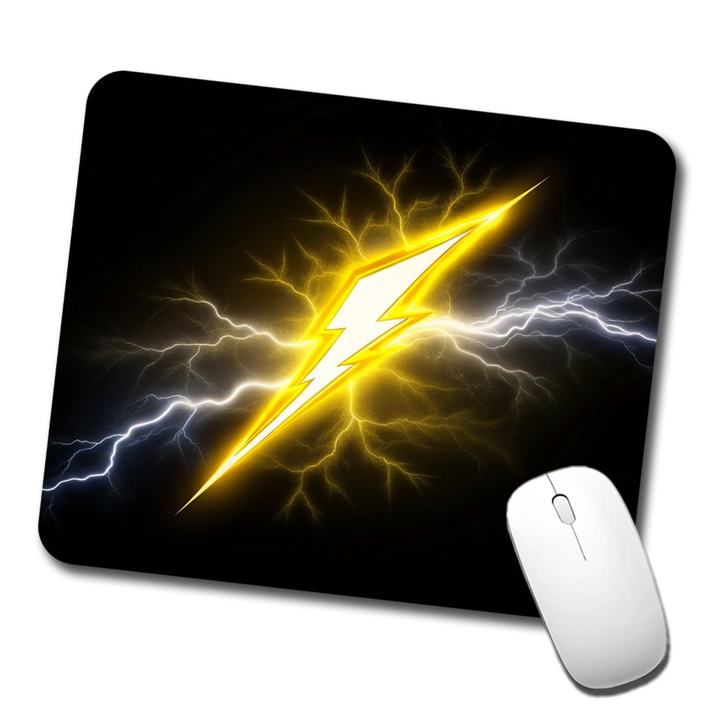 Yellow and White Lightning Bolt On Black Mouse Pad Low Profile Gaming ...