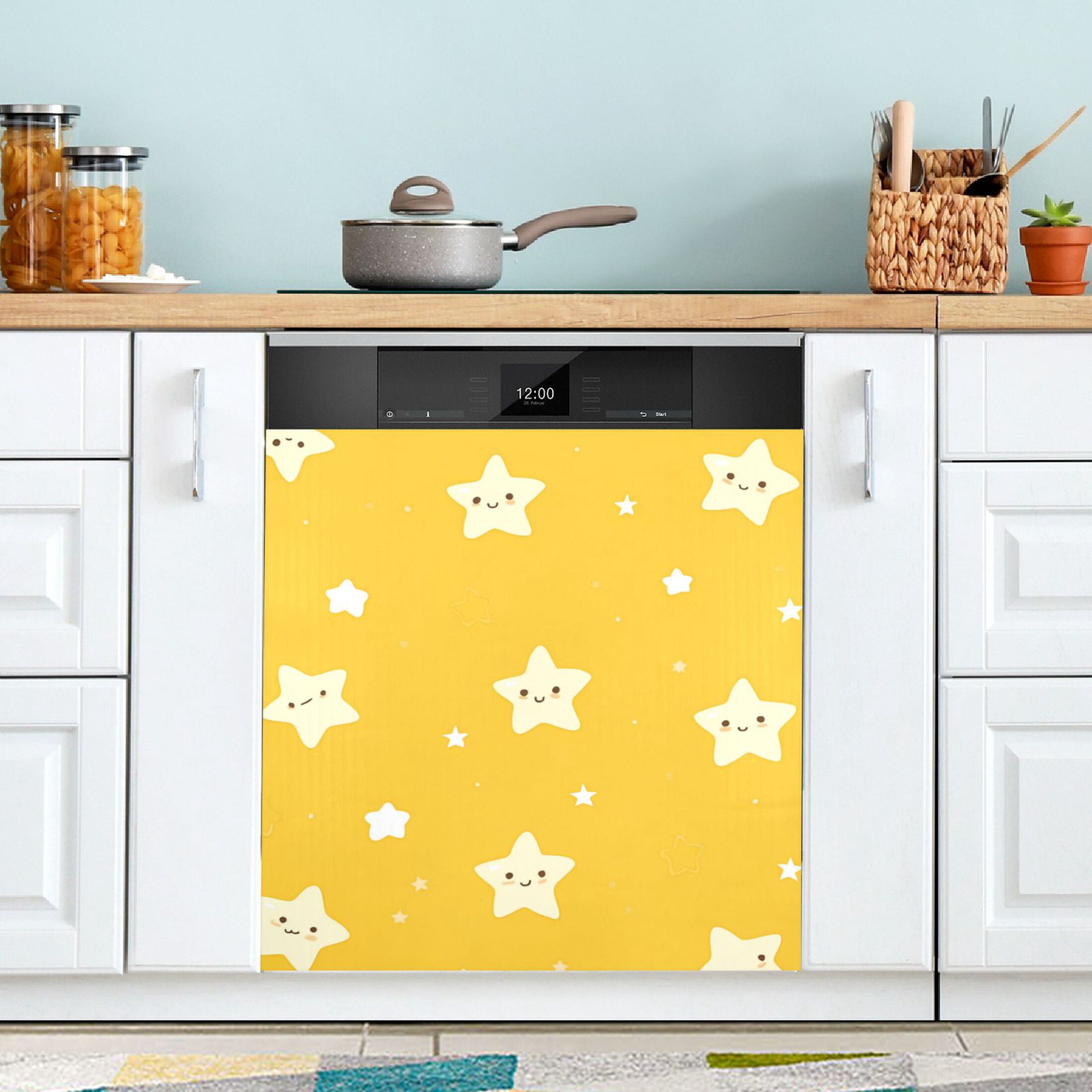 Yellow and White Stars Dishwasher Magnet Refrigerator Magnetic Cover ...