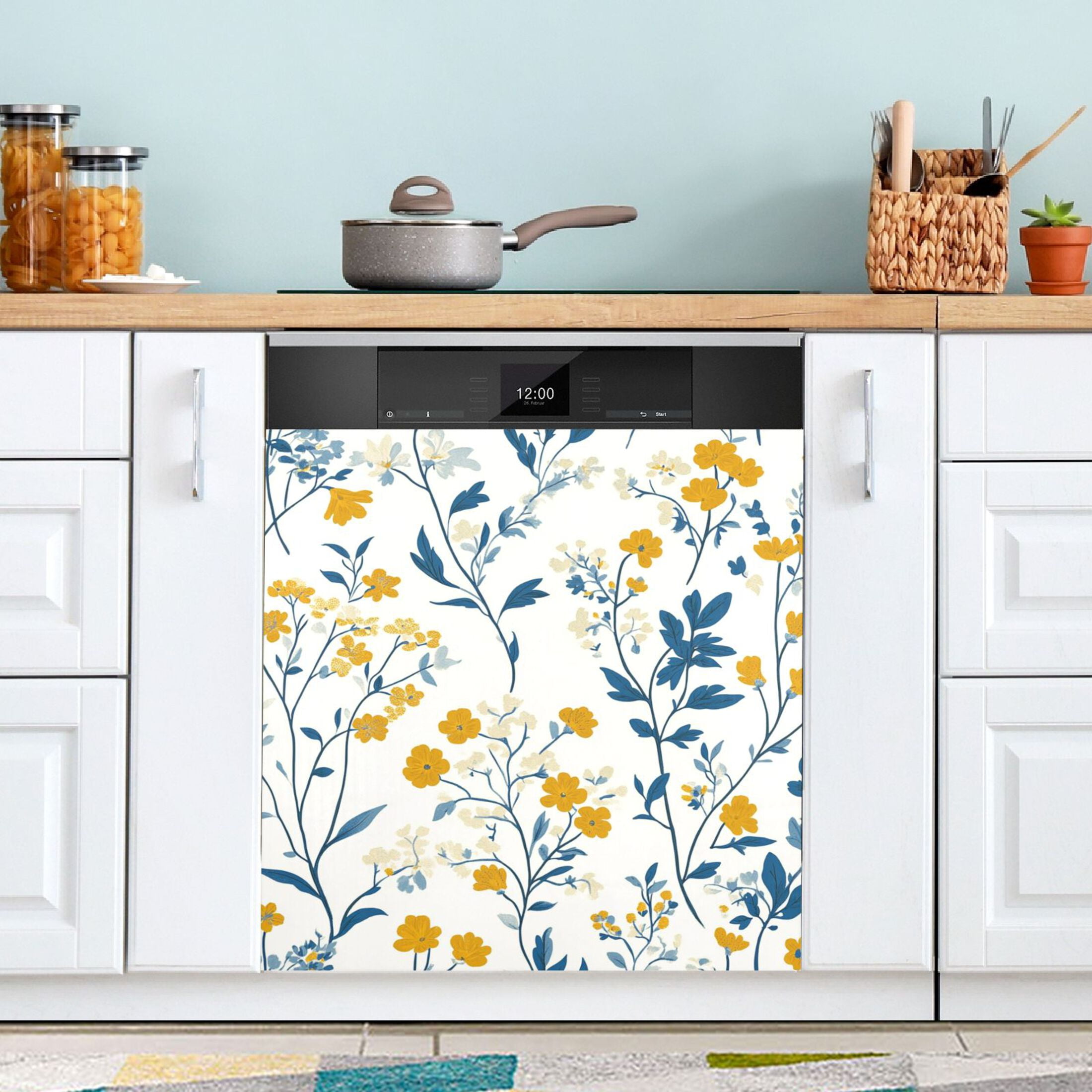 Yellow and White Tiny Florals Dishwasher Magnet Refrigerator Magnetic ...