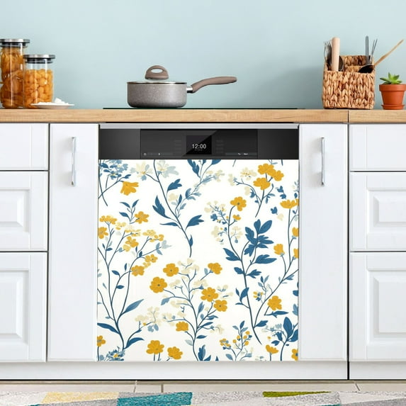 Yellow and White Tiny Florals Dishwasher Magnet Refrigerator Magnetic ...