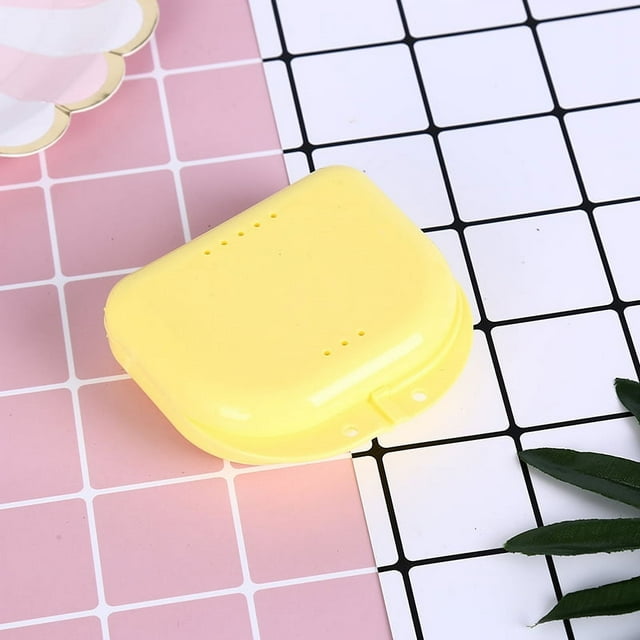 (Yellow) dental orthodontic retainer denture storage case box ...